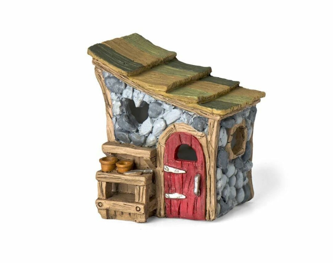 Miniature Fairy Garden Shed With Red Door, Mossy Roof Fairy Shed ...