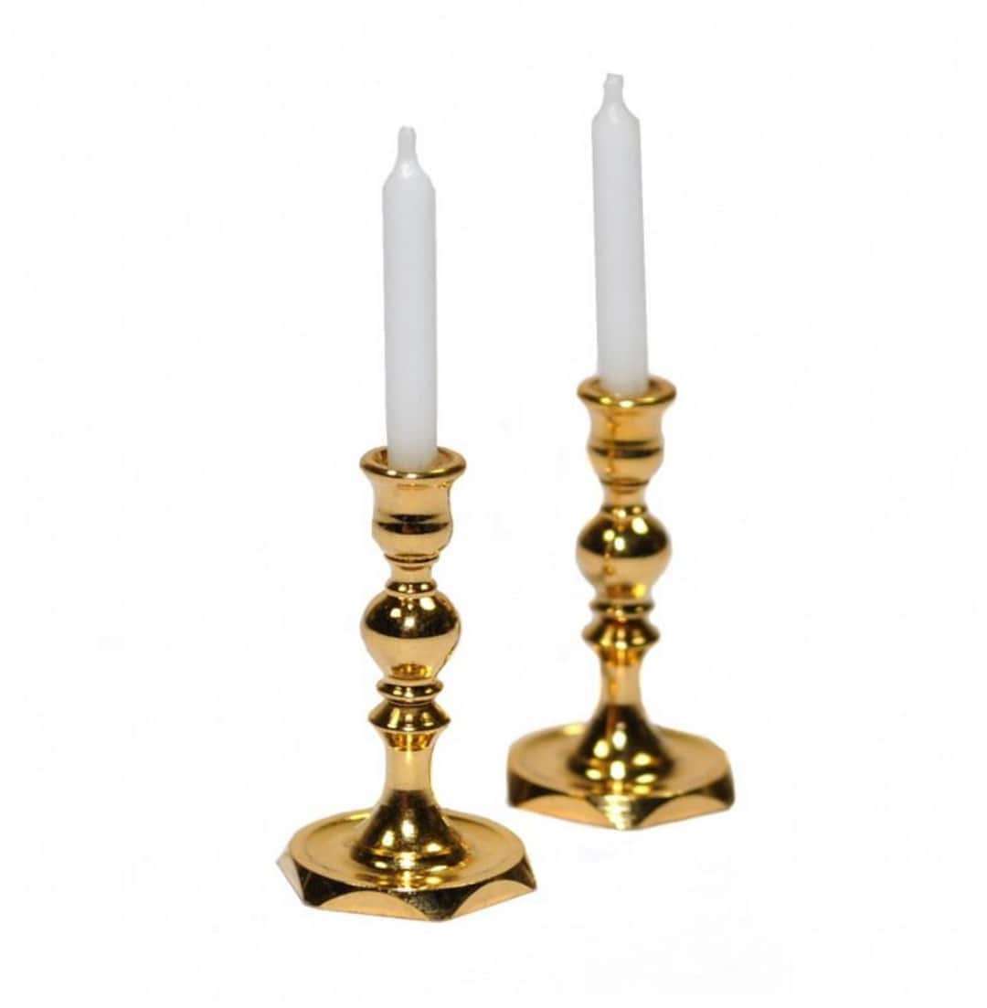 Miniature Brass Candlesticks, Dollhouse Candles, Dollhouse Decoration ...