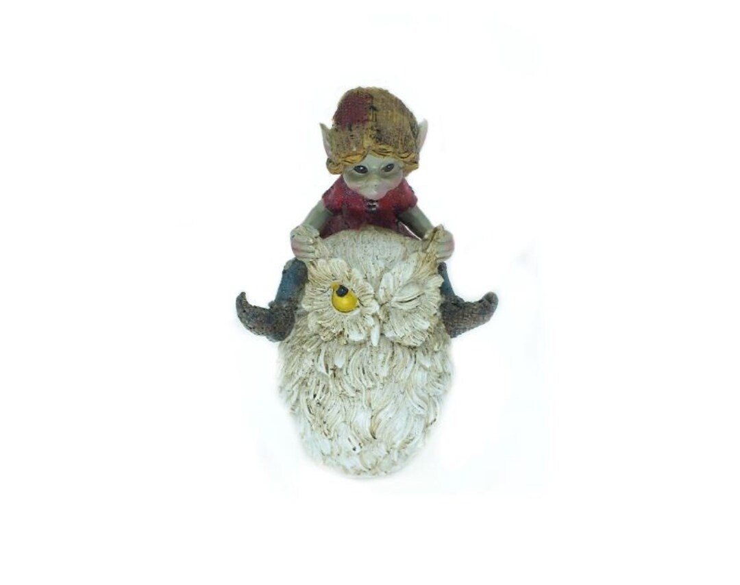Miniature Pixie Riding a Big Owl Figurine 4.5" - Etsy