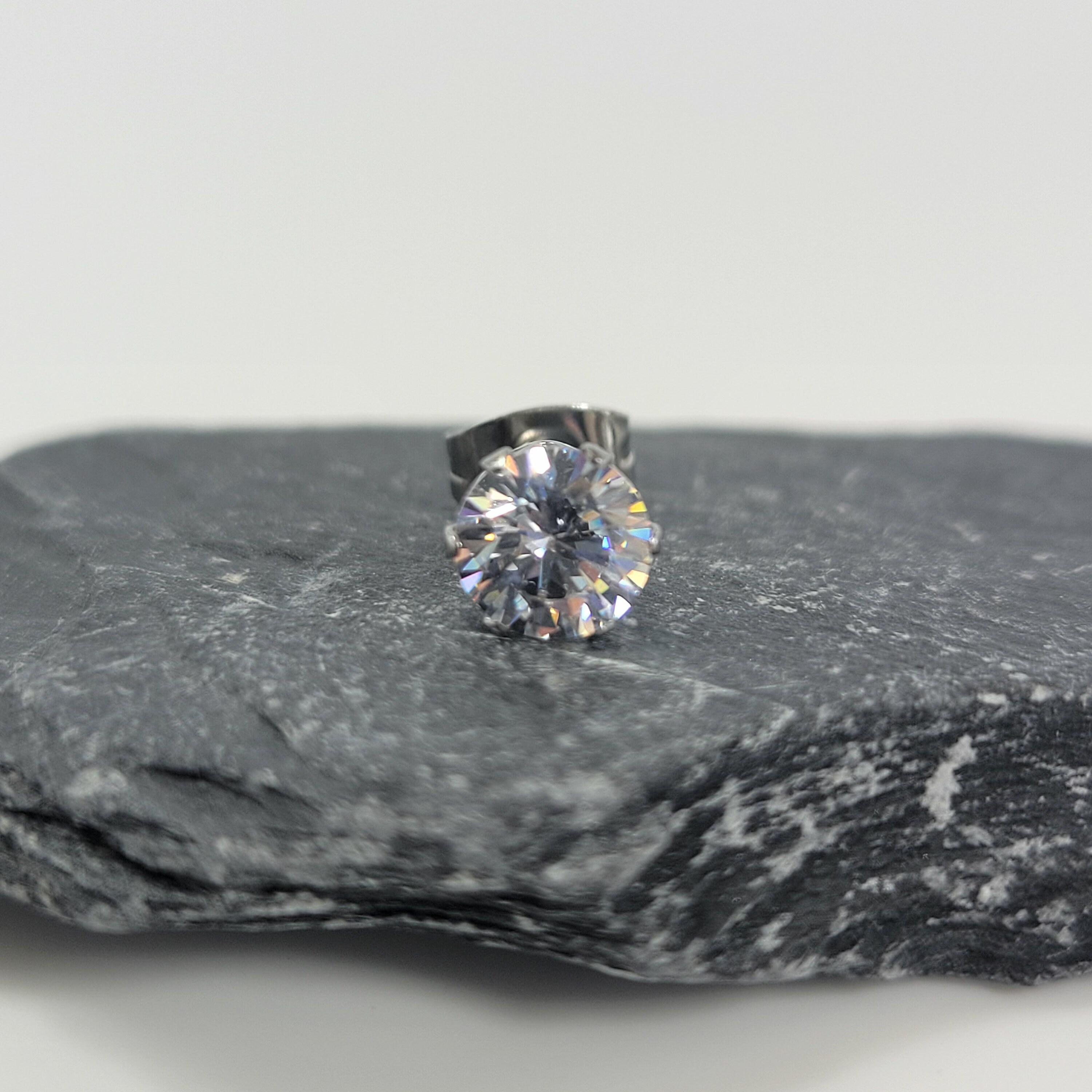 White Cubic Zirconia Stainless Steel Stud Earring, 6mm Round Cut, Gift ...
