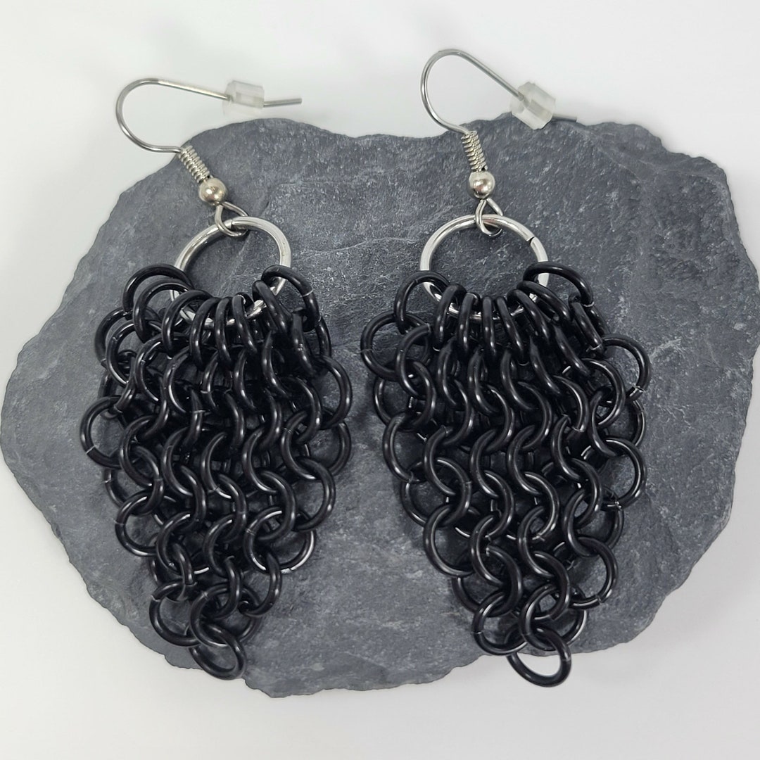 Black Chainmail Earrings, 10 Year Anniversary Gift for Her - Etsy