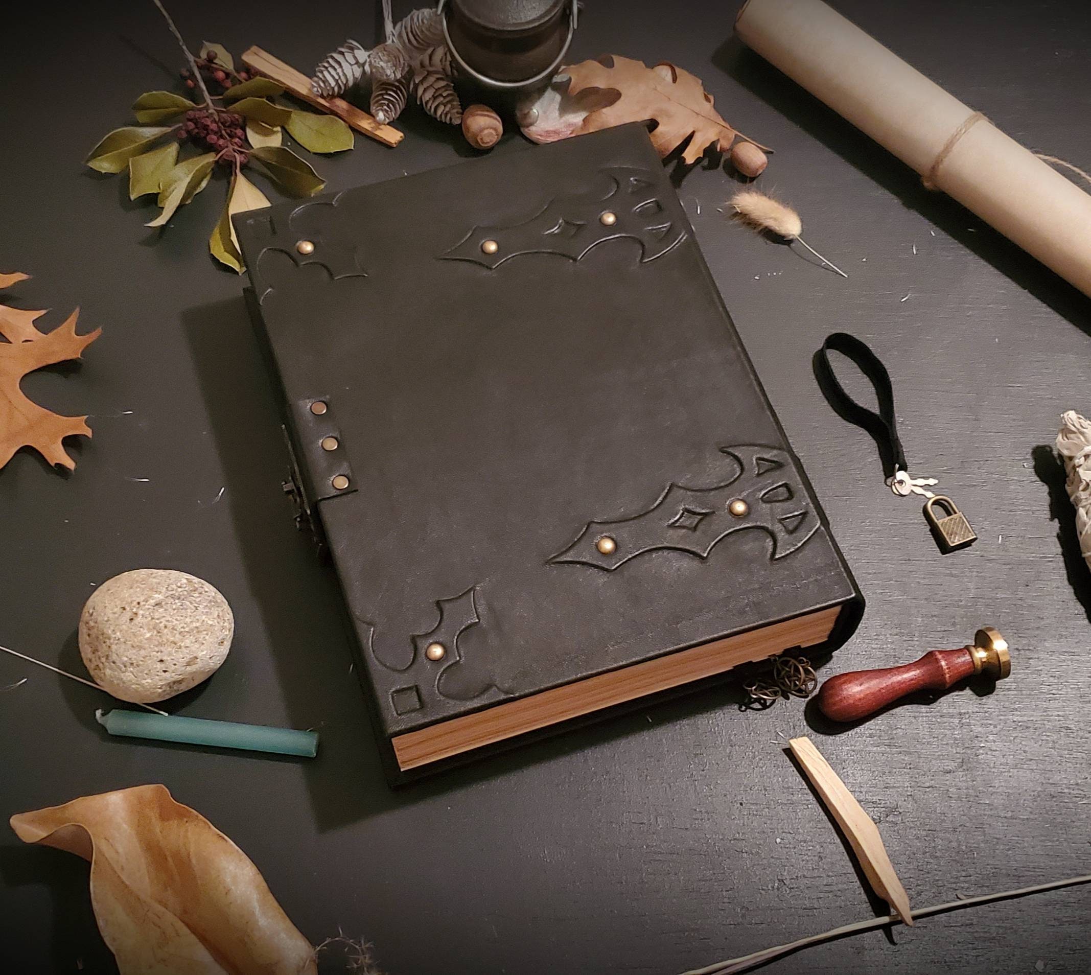 Medieval spellbook grimoire pentagram leather handmade book | Etsy