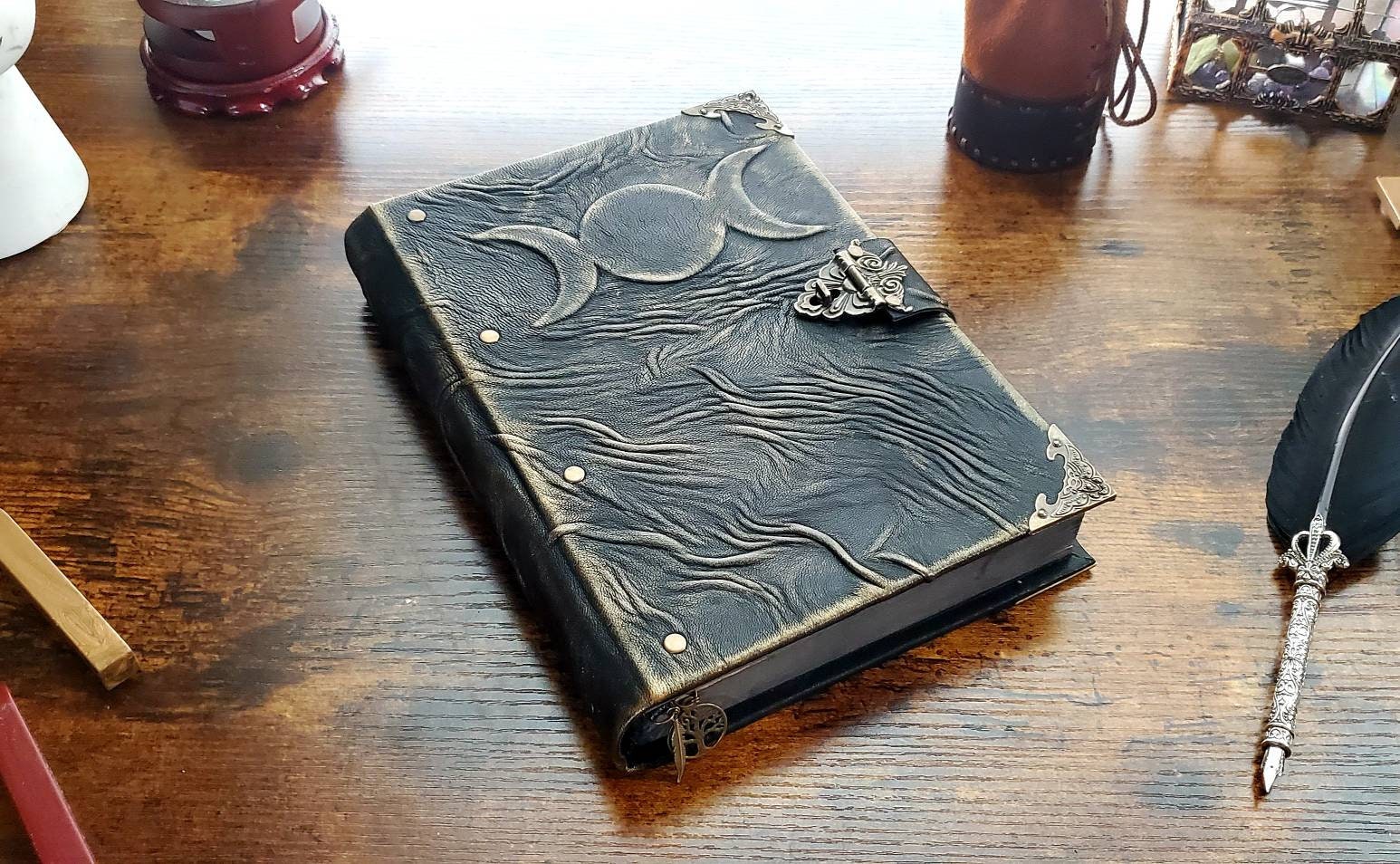 Handmade Leather Grimoire. Spellbook. Book of Shadows. Triple - Etsy UK