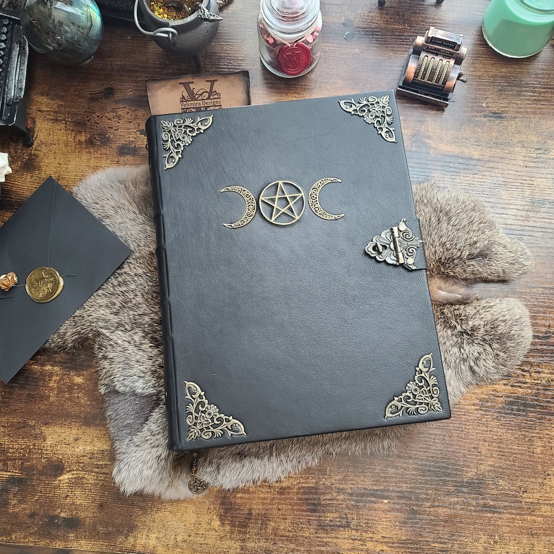 Handmade Grimoire. Spellbook. Triple Moon. Pentagram. Leather Book of ...