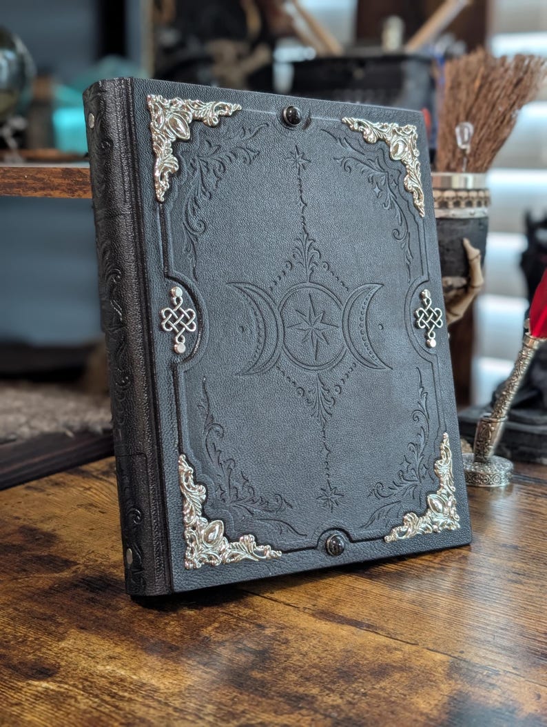 Triple Moon Arcana — Handmade Leather 3-ring Binder- A5 & Half Letter ...