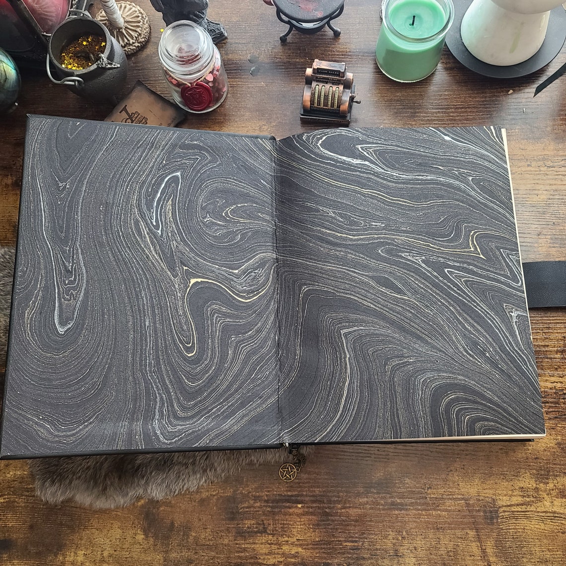 Handmade Grimoire. Spellbook. Triple Moon. Pentagram. Leather Book of ...