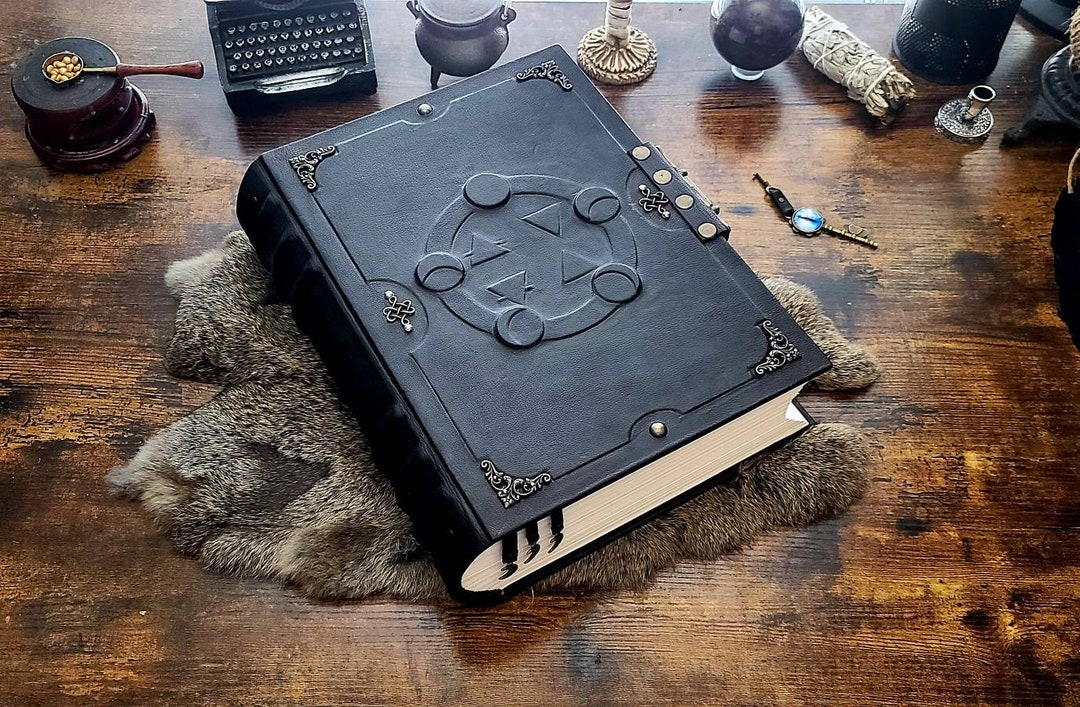 Huge Blank Leather Grimoire — Moon Phases and Elements - Etsy