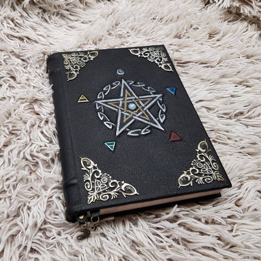Leather Handmade Grimoire Spell Book Book of Shadows Natural Moon Stone ...