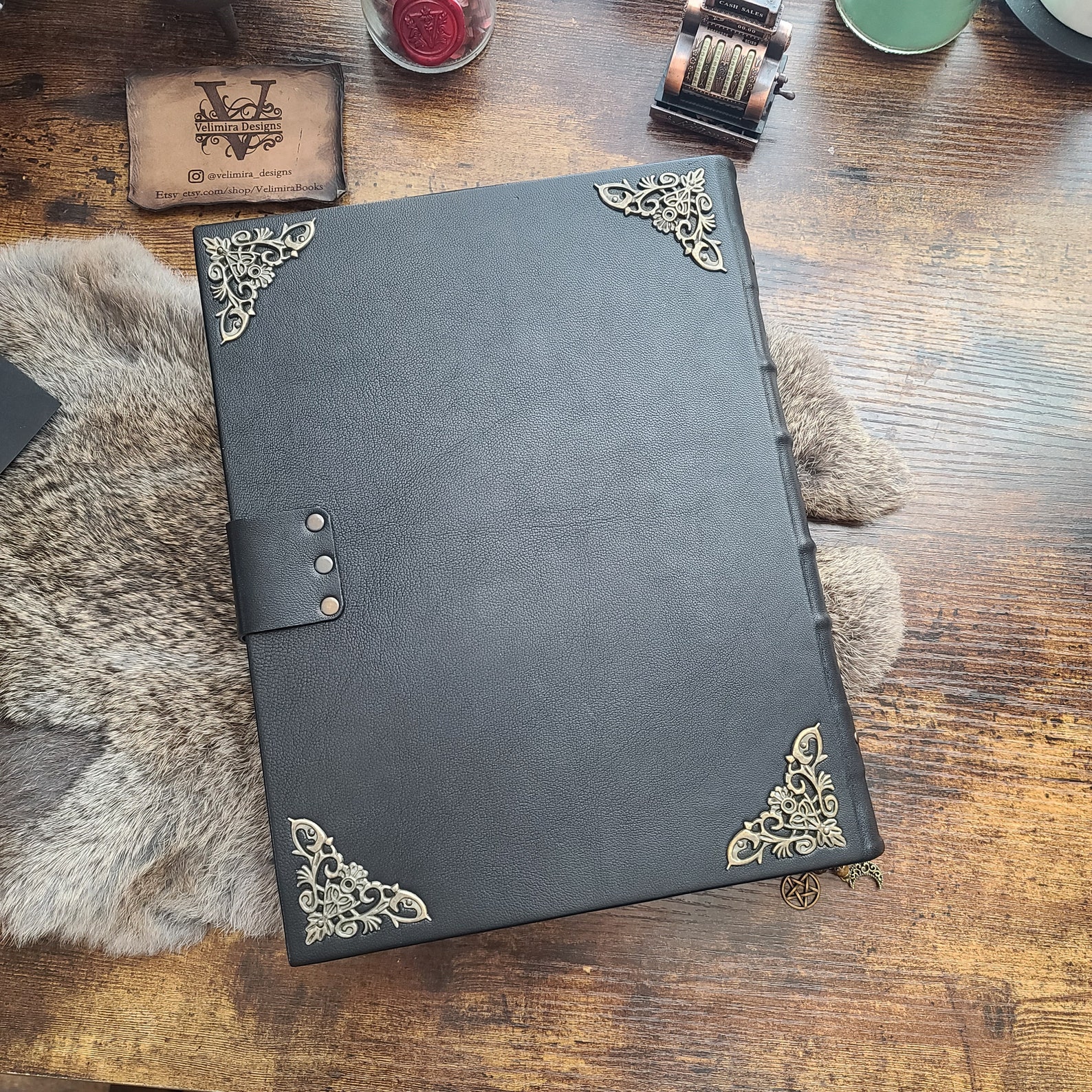 Handmade Grimoire. Spellbook. Triple Moon. Pentagram. Leather Book of ...