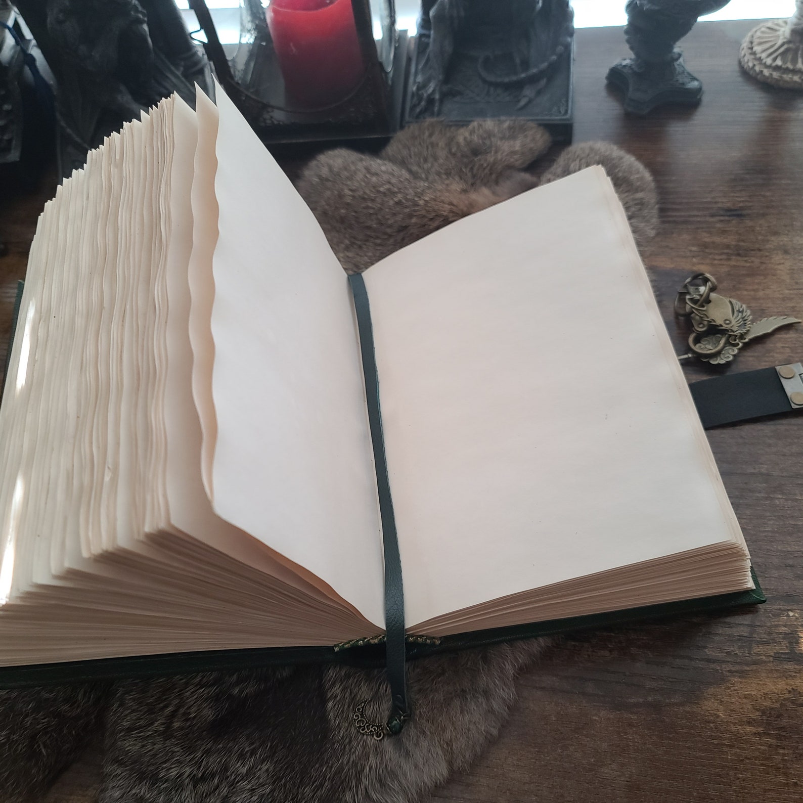 Green Witch Grimoire. Handmade Leather Blank Book of Spells - Etsy