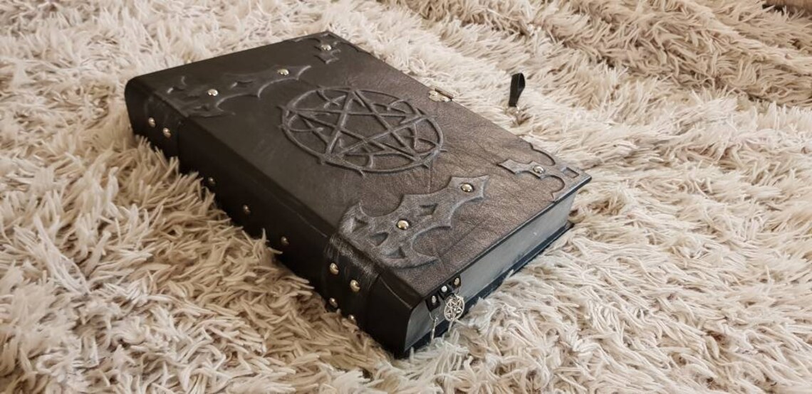Medieval spellbook grimoire pentacle leather handmade book | Etsy