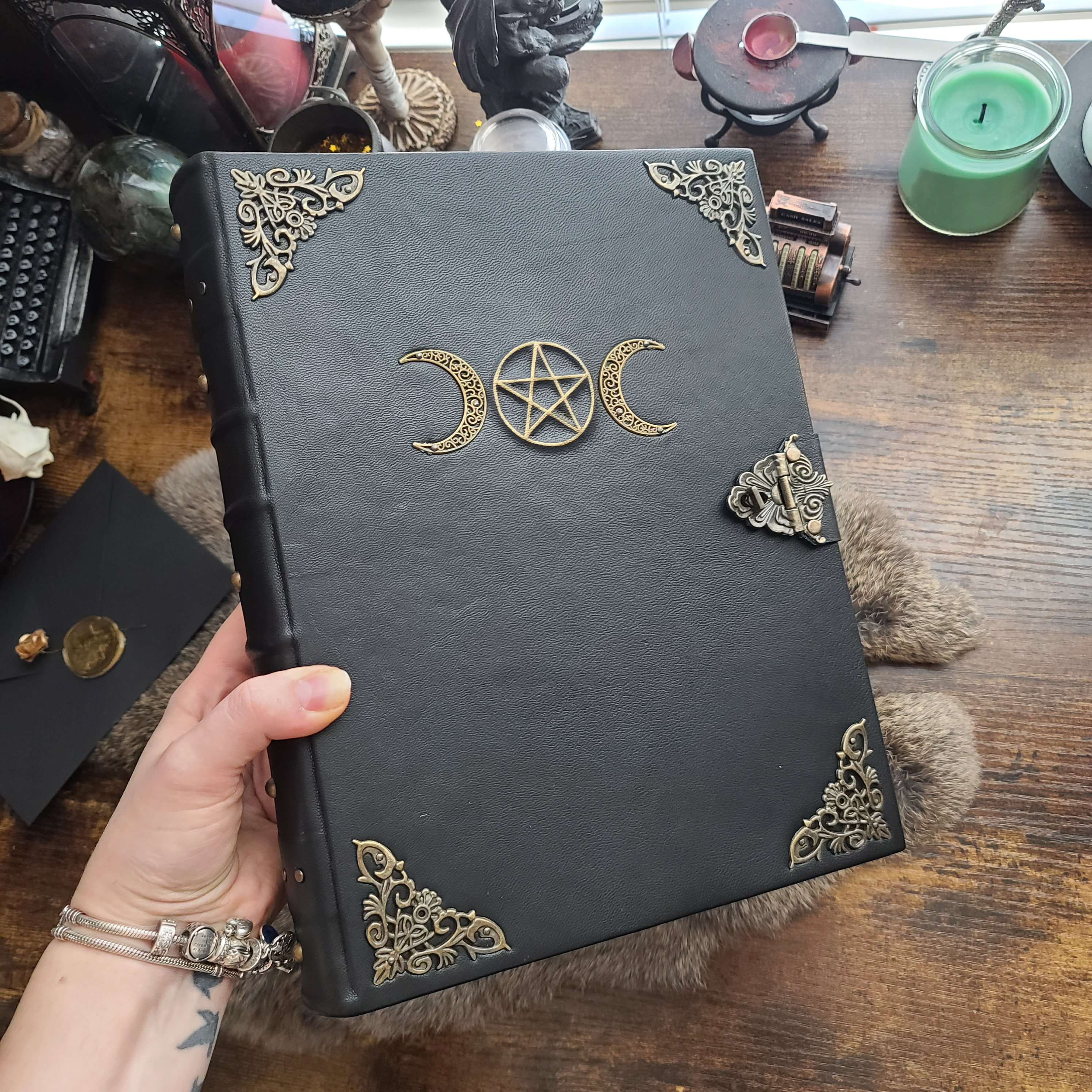 Handmade Grimoire. Spellbook. Triple Moon. Pentagram. Leather Book of ...