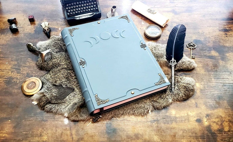 Mysterious Moon phases handmade leather blank notebook. Book | Etsy