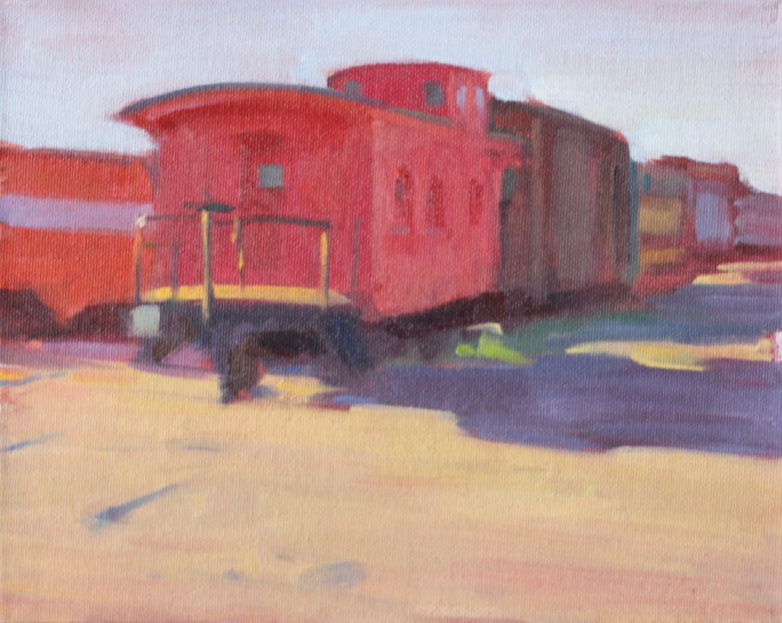 Impressionist Painting 8x10 Original Train Painting the Caboose Red ...