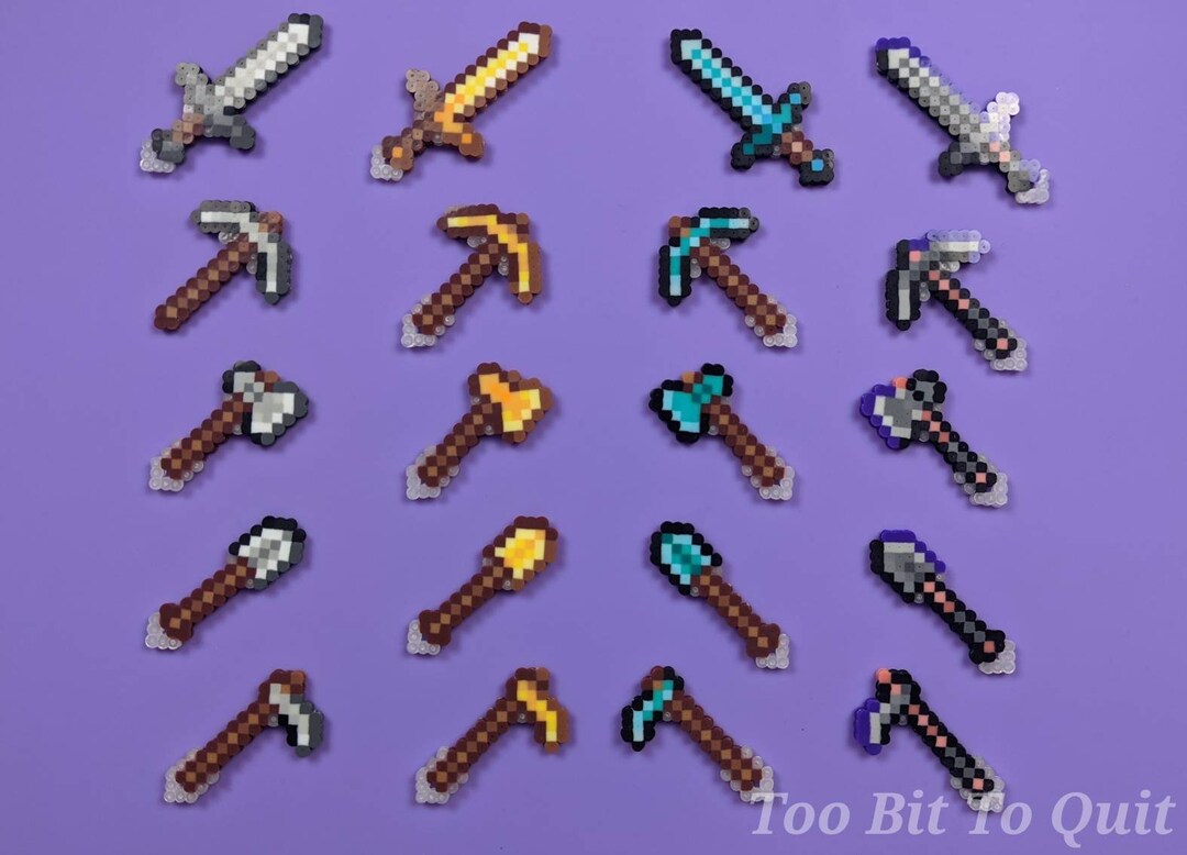Minecraft Perler Tools & Sword - Keychains | Pins | Magnets Pixel Art ...