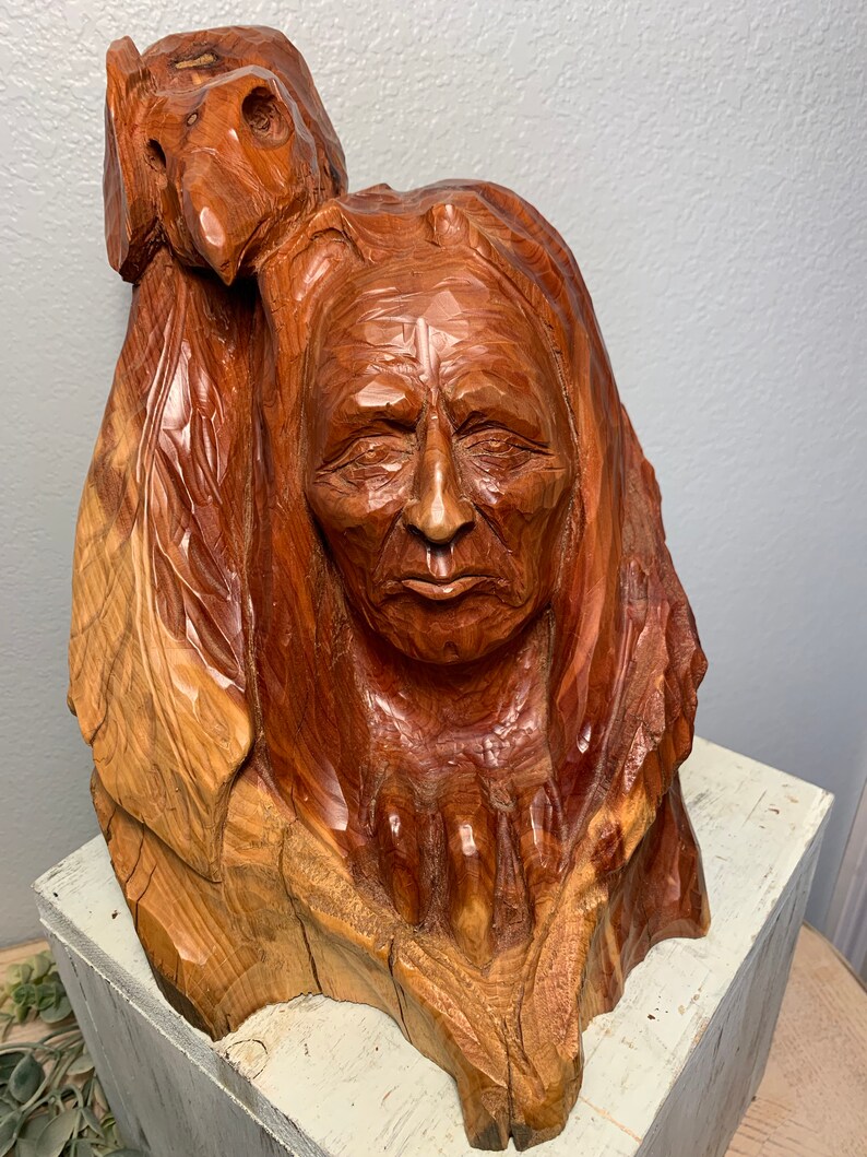 11 1/2" Hand Carved Cedar Native American Sculpture - Etsy