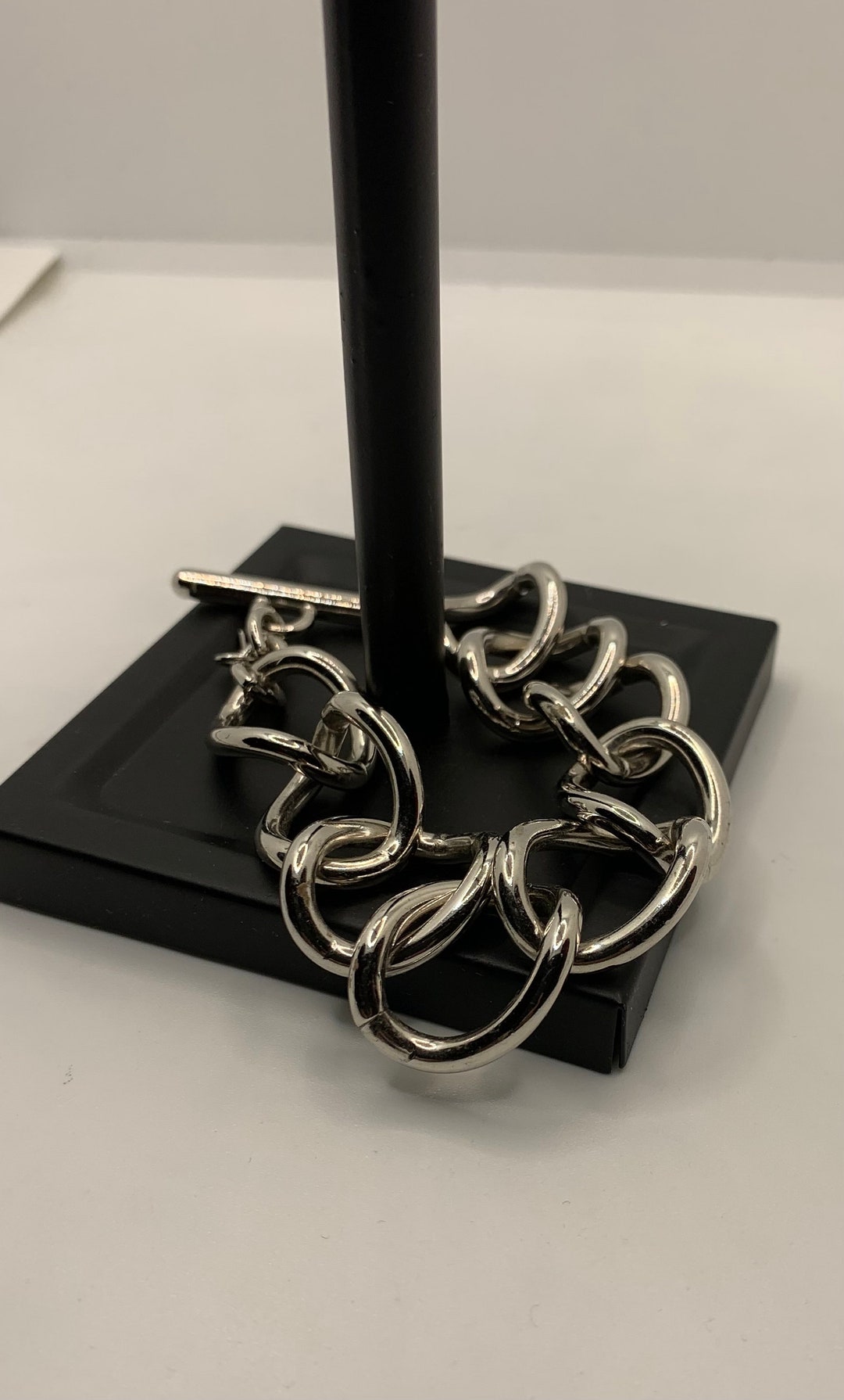 Vintage Signed Monet Curb Link Silvertone Bracelet 7 1/2 Inches Toggle ...