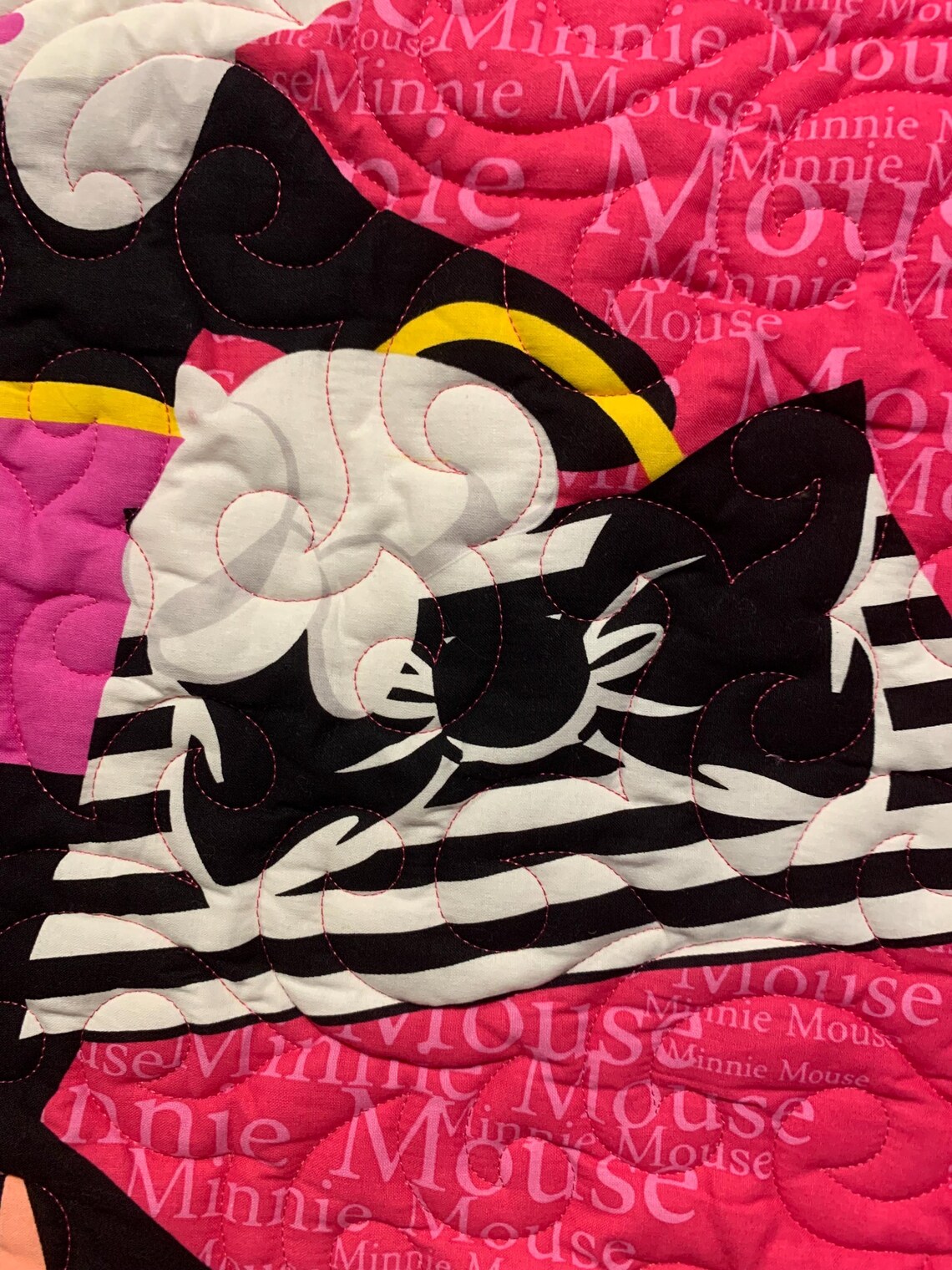 Hand Crafted, Minnie Mouse Quilt, Pink and Black, Panel Quilt, Minnie ...
