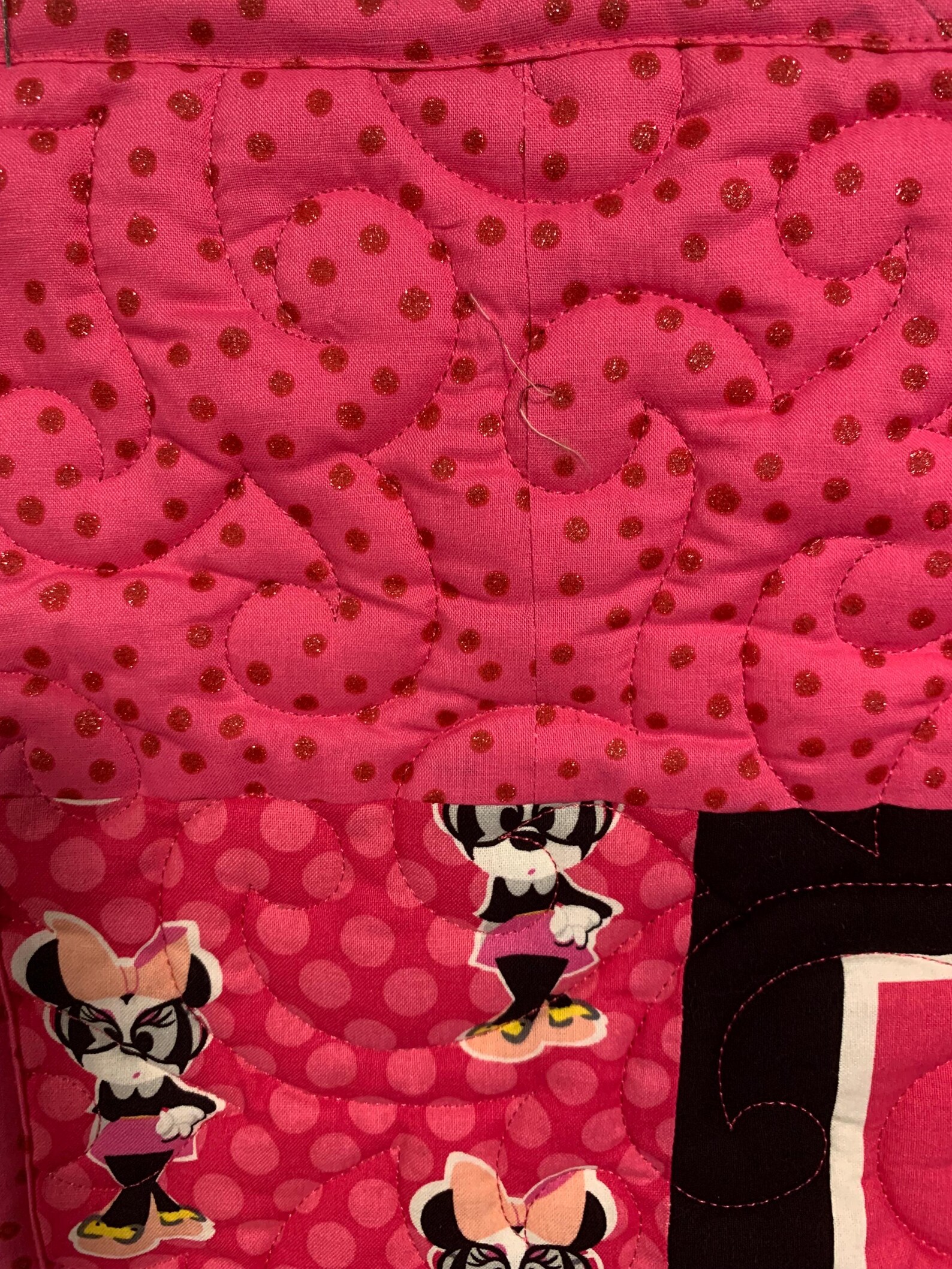 Hand Crafted, Minnie Mouse Quilt, Pink and Black, Panel Quilt, Minnie ...