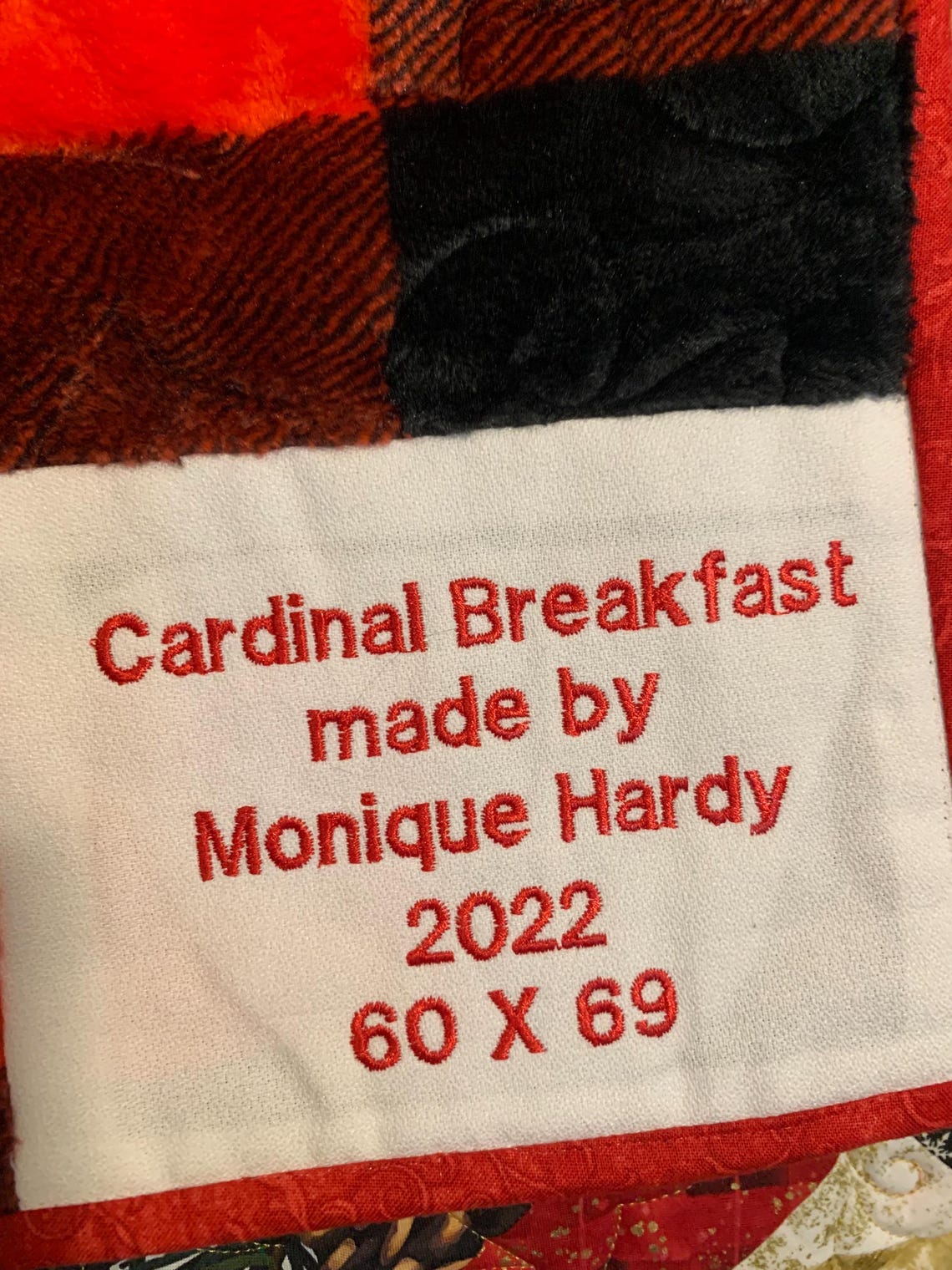Hand Crafted, Cardinal Breakfast Quilt, Red and Gold, Panel Quilt ...