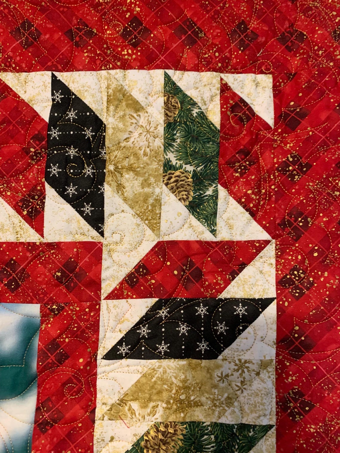 Hand Crafted, Cardinal Breakfast Quilt, Red and Gold, Panel Quilt ...