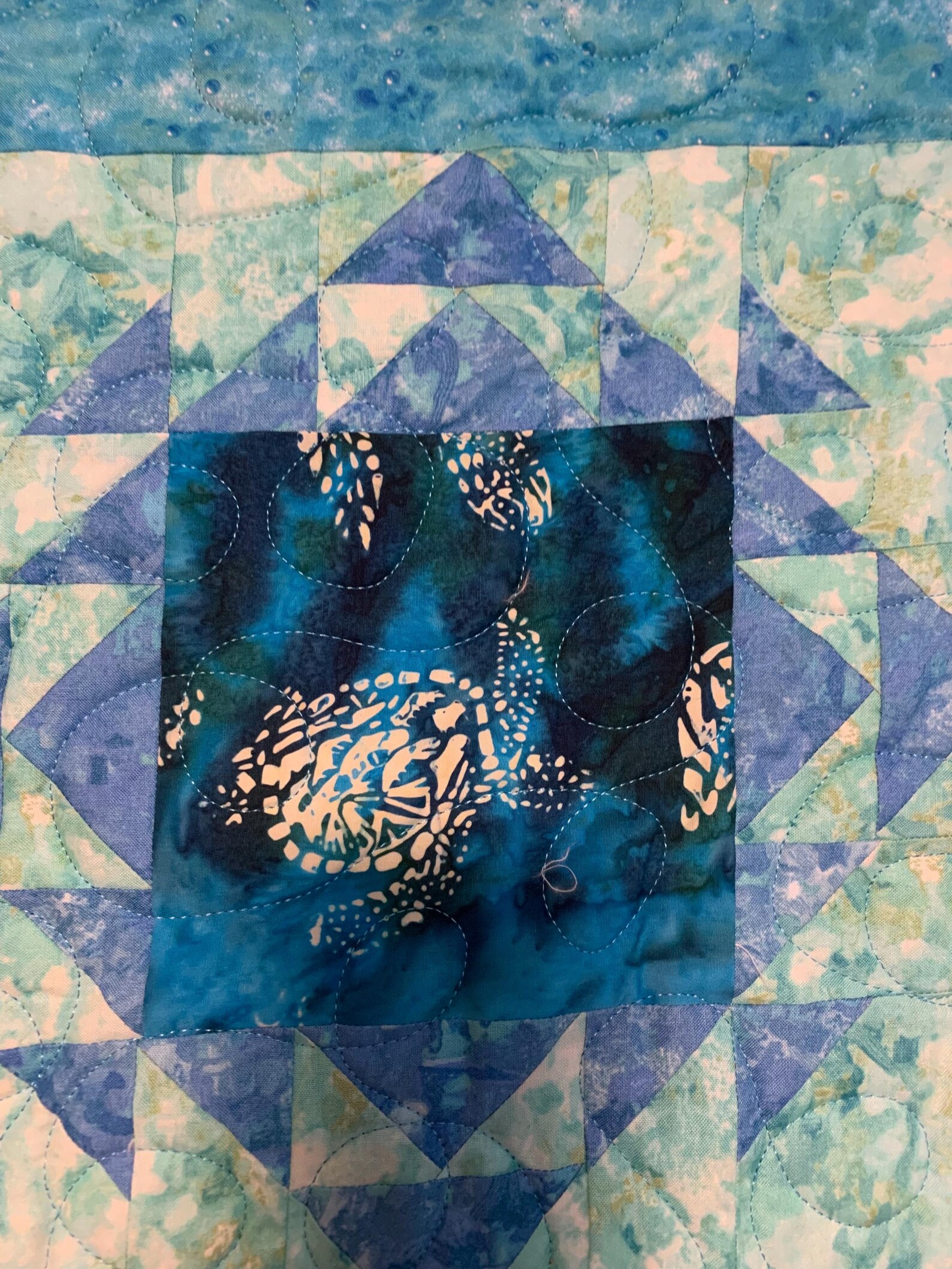 Hand Crafted, Turtle Quilt, Teals and Blue, Panel Quilt, Sea Turtle ...