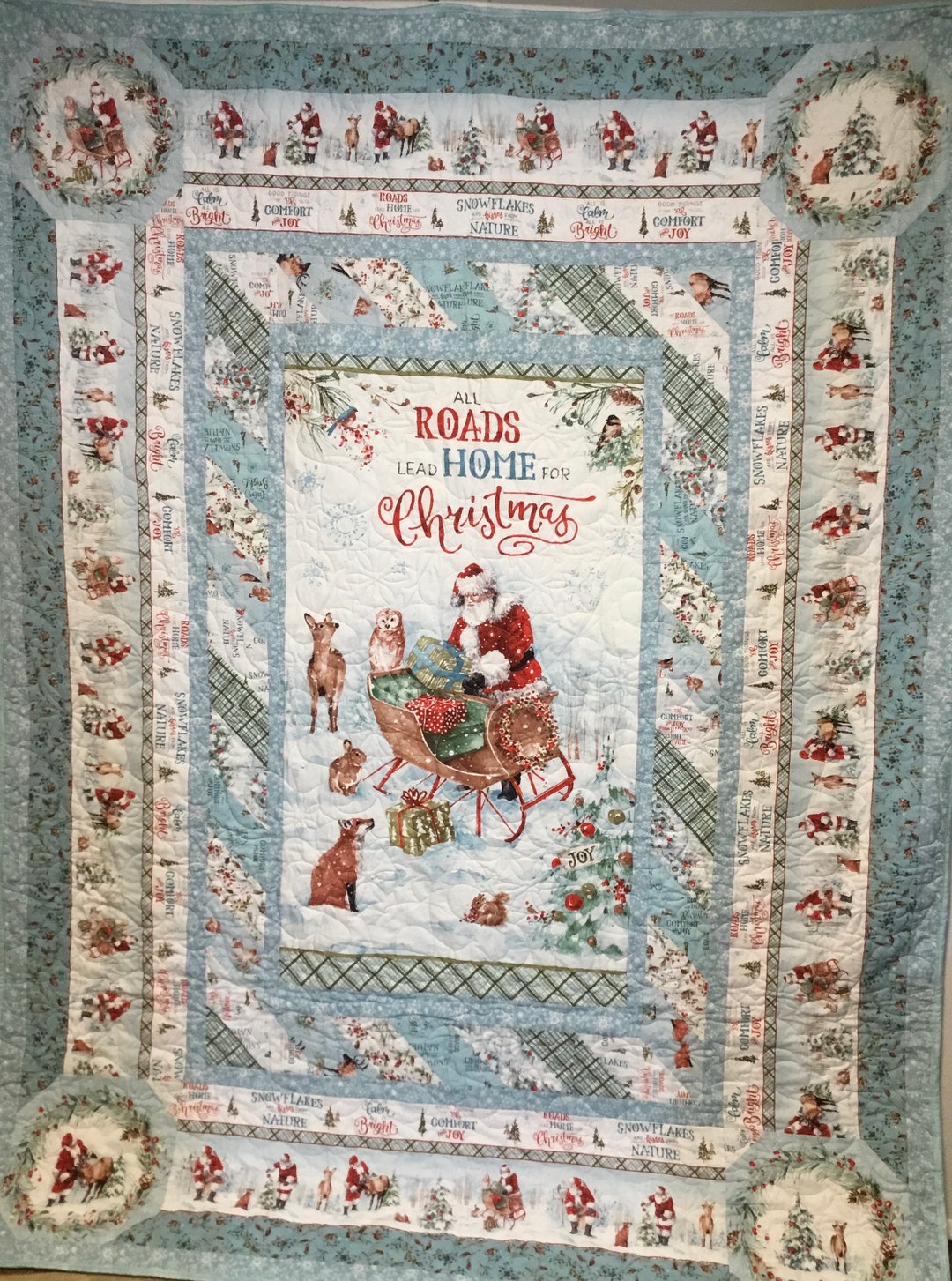 Hand Crafted, Magical Christmas Quilt, Blue and White, Panel Quilt ...