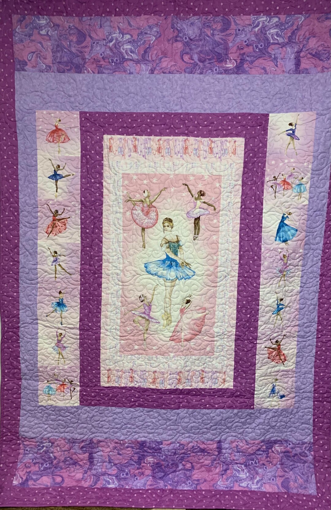 Hand Crafted, Ballarena Quilt, Pink and Purple, Panel Quilt, Ballet ...
