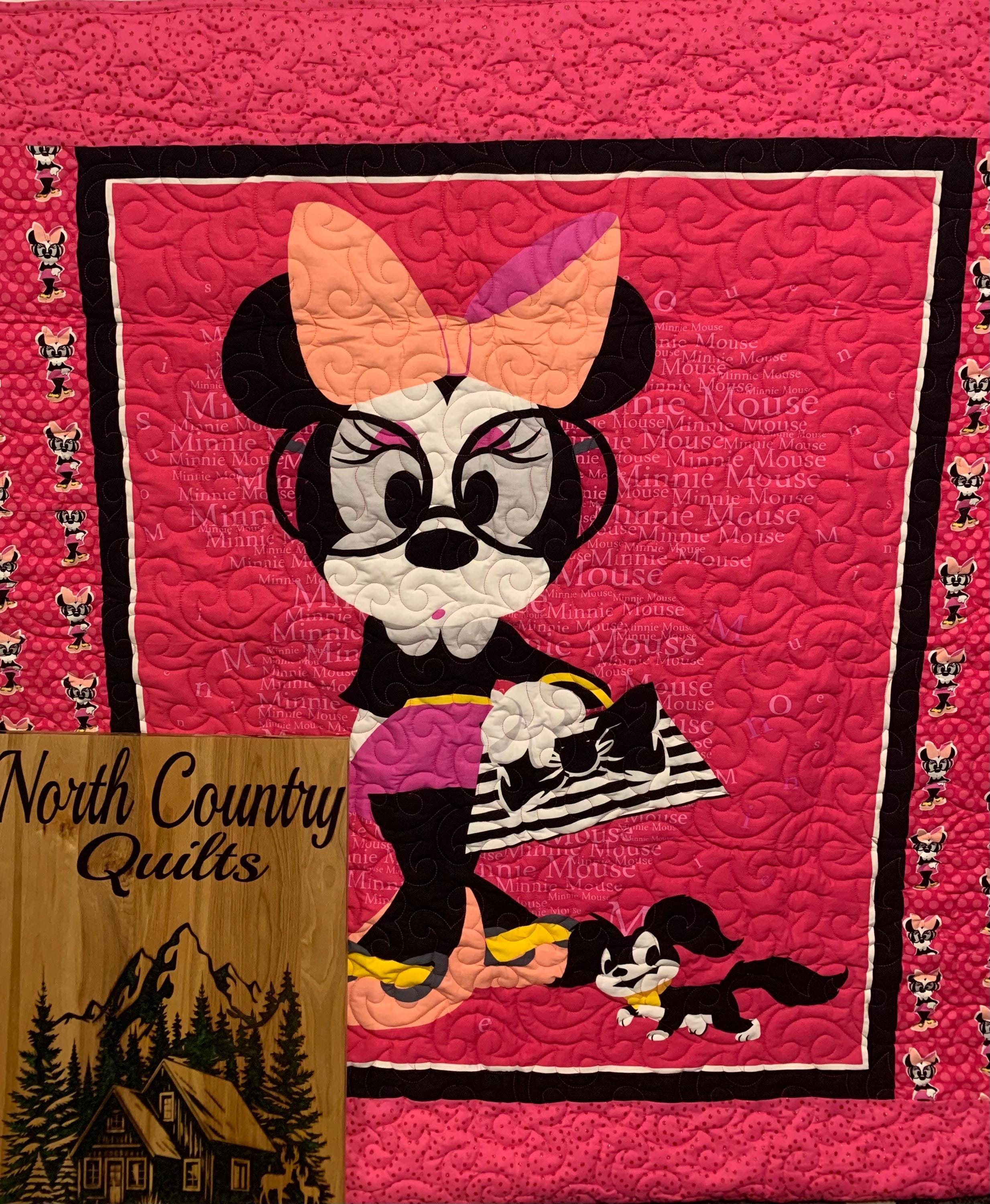 Hand Crafted, Minnie Mouse Quilt, Pink and Black, Panel Quilt, Minnie ...