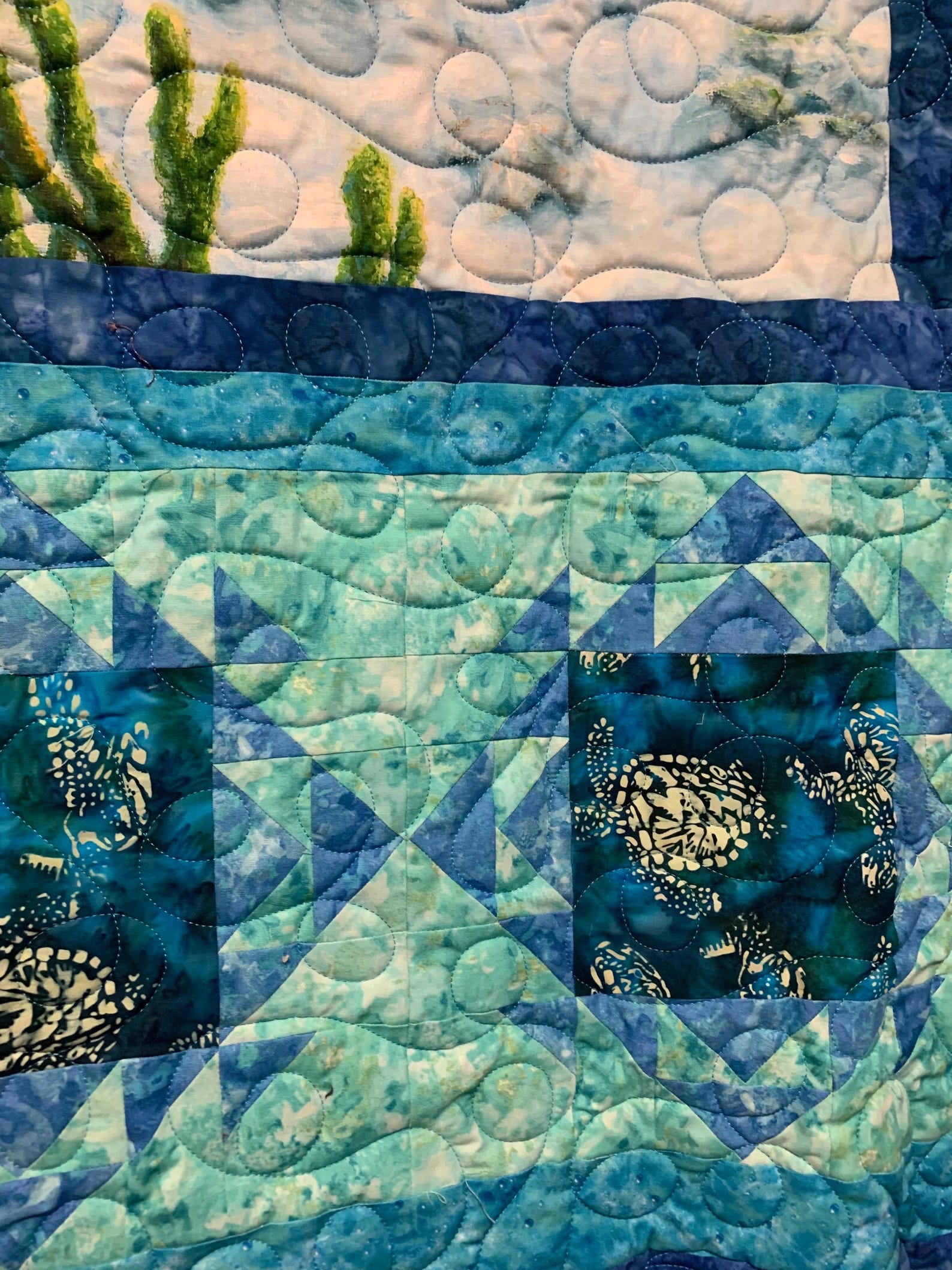 Hand Crafted, Turtle Quilt, Teals and Blue, Panel Quilt, Sea Turtle ...