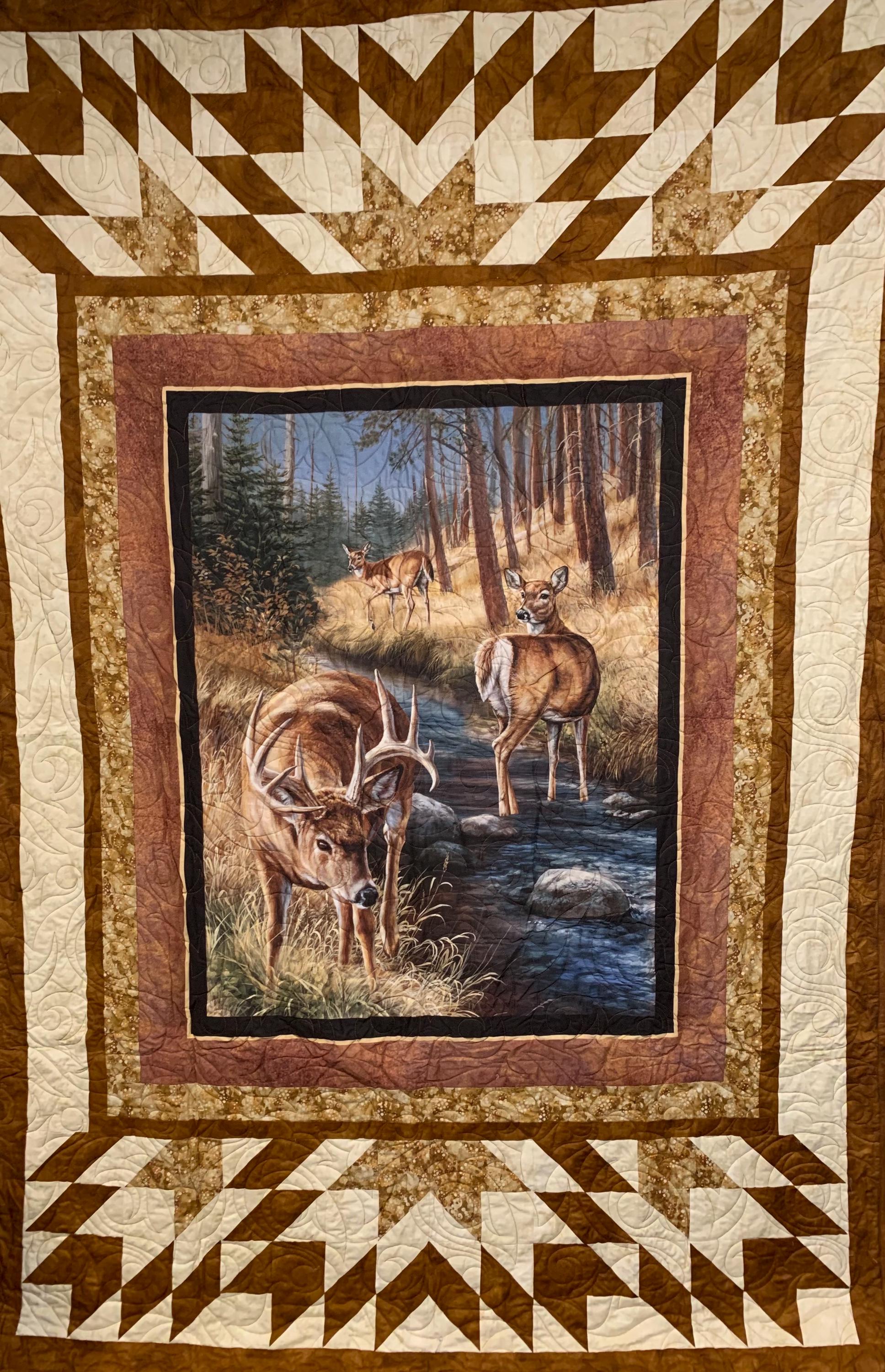 Hand Crafted, Deer Quilt, Brown and Cream, Panel Quilt, Deers, Forest ...