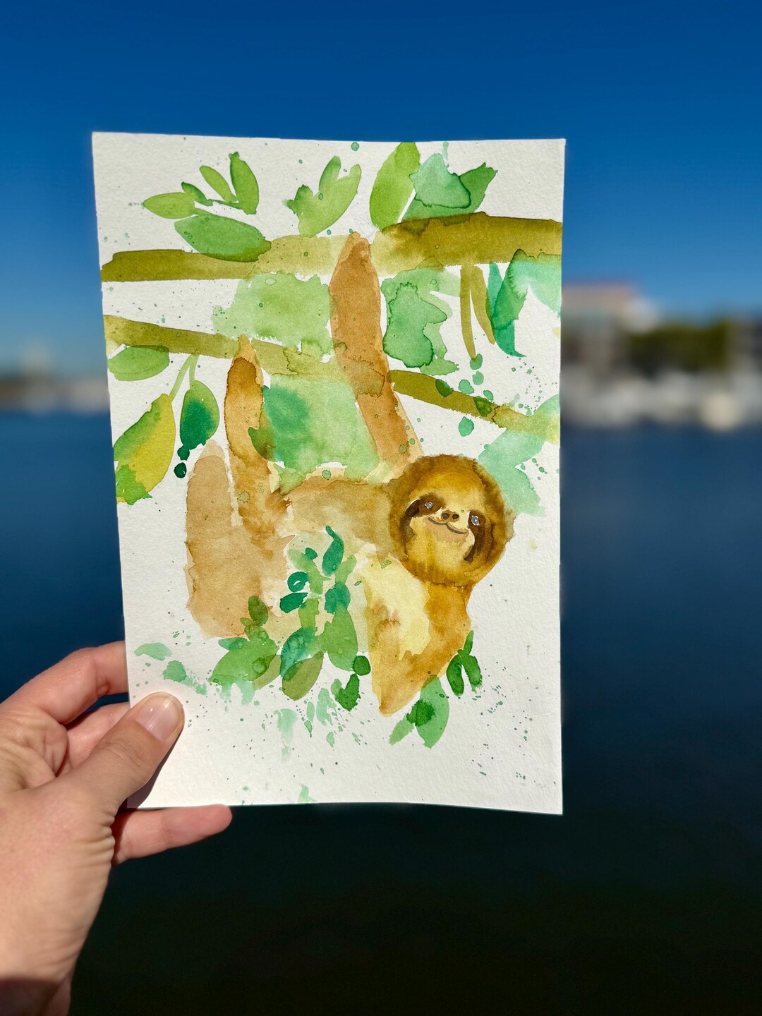 Hanging Around | Sloth Watercolor Painting (NOT a Print) - Etsy