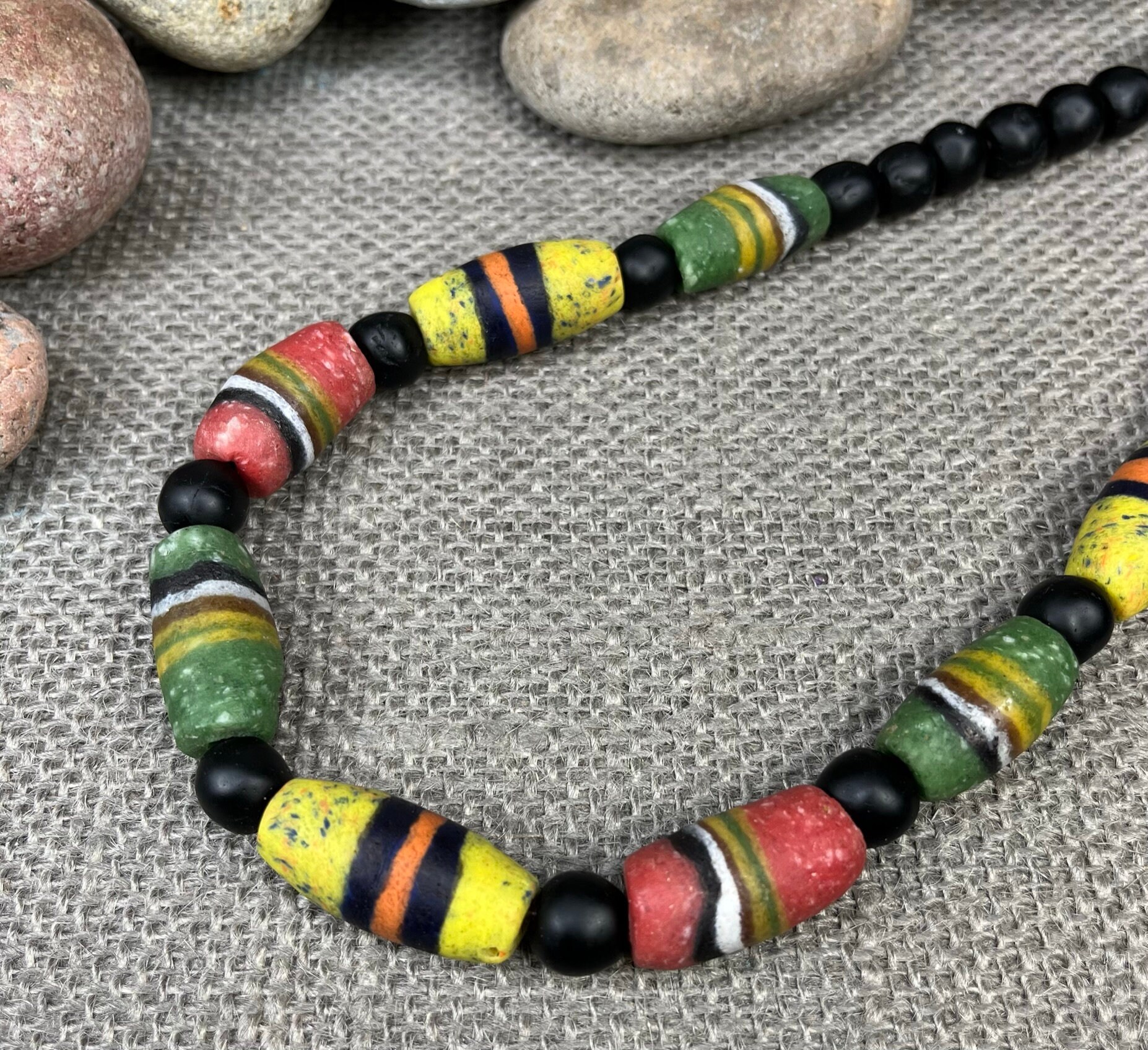 Krobo Glass Rasta Necklace for Her, Chunky Reggae Jewelry, Unisex ...