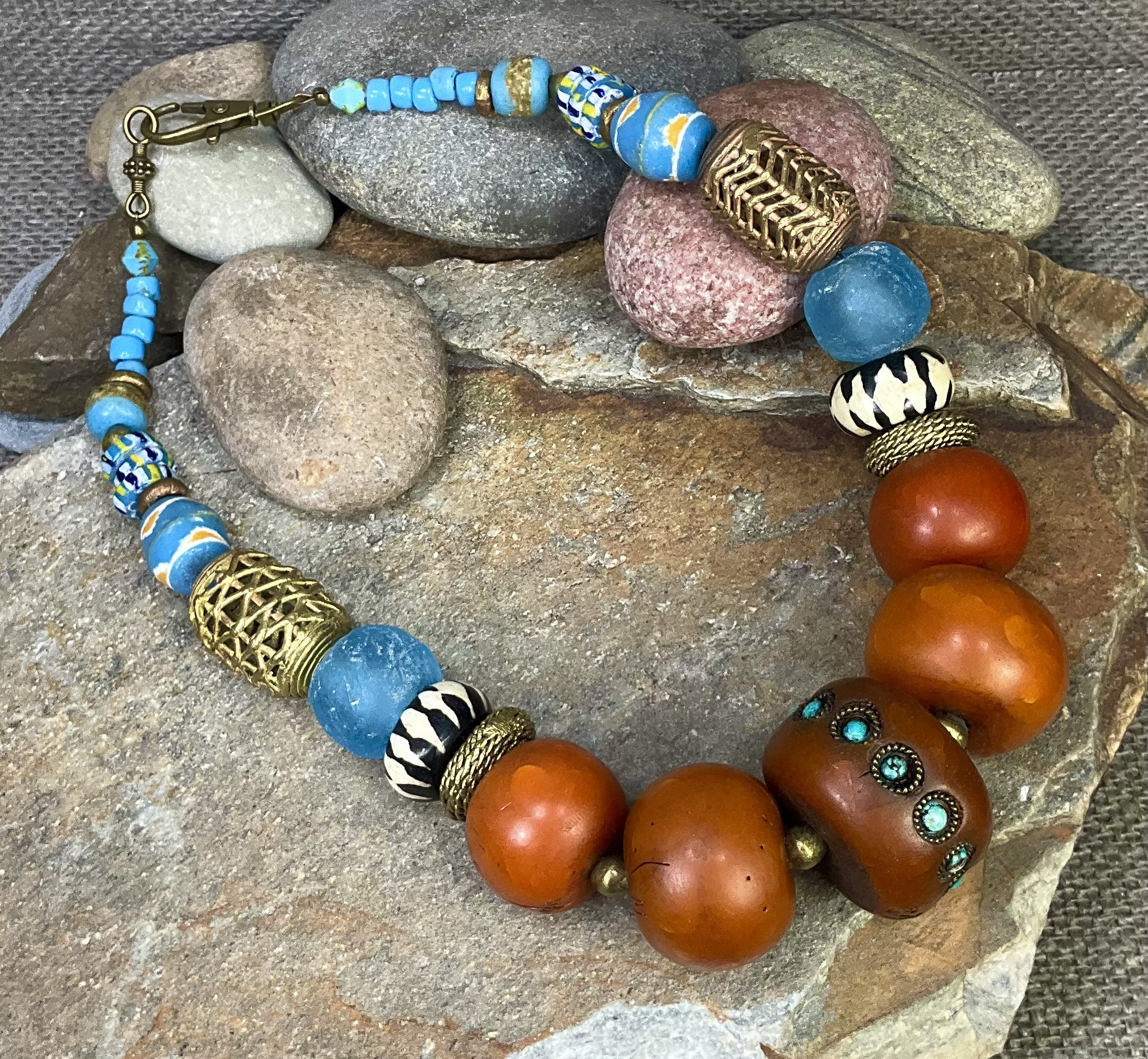 Chunky AFRICAN Trade Bead Necklace, Butterscotch Copal Necklace for Her ...