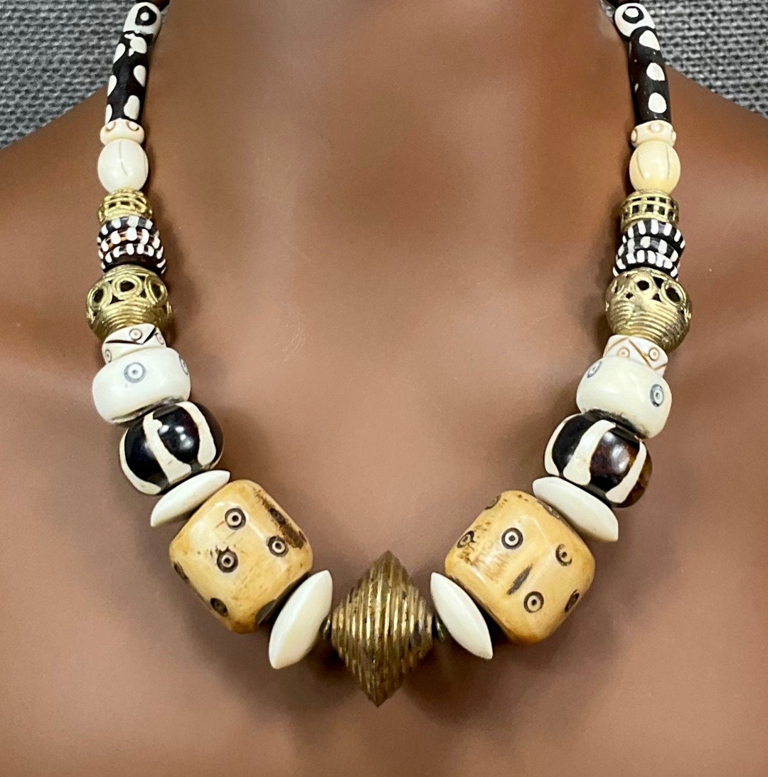 African Bone Beads Necklace for Her, 20 Extendable Necklace Gift for ...
