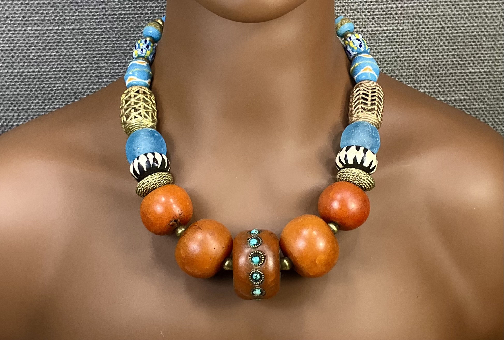 Chunky AFRICAN Trade Bead Necklace, Butterscotch Copal Necklace for Her ...