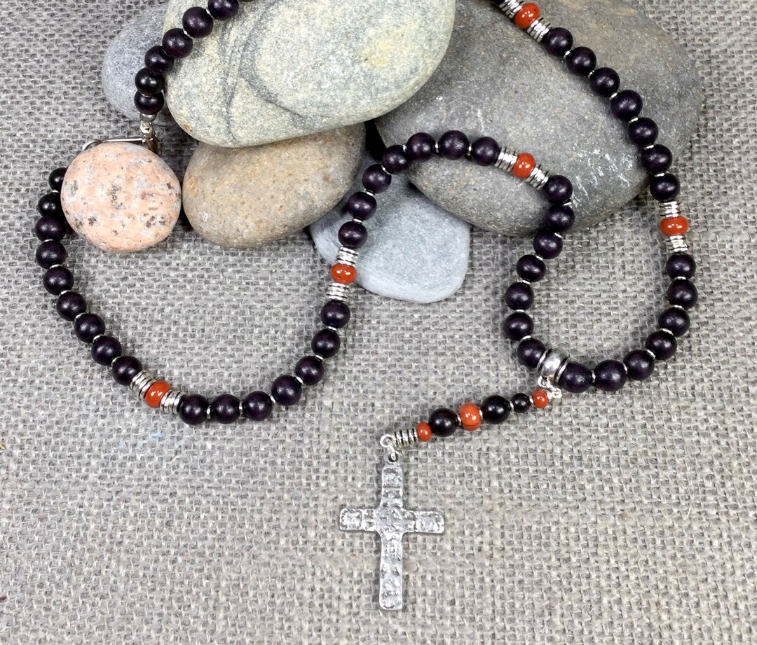 Gothic Rocker Unisex Rosary Necklace, Silver Cross Pendant Jewelry for ...