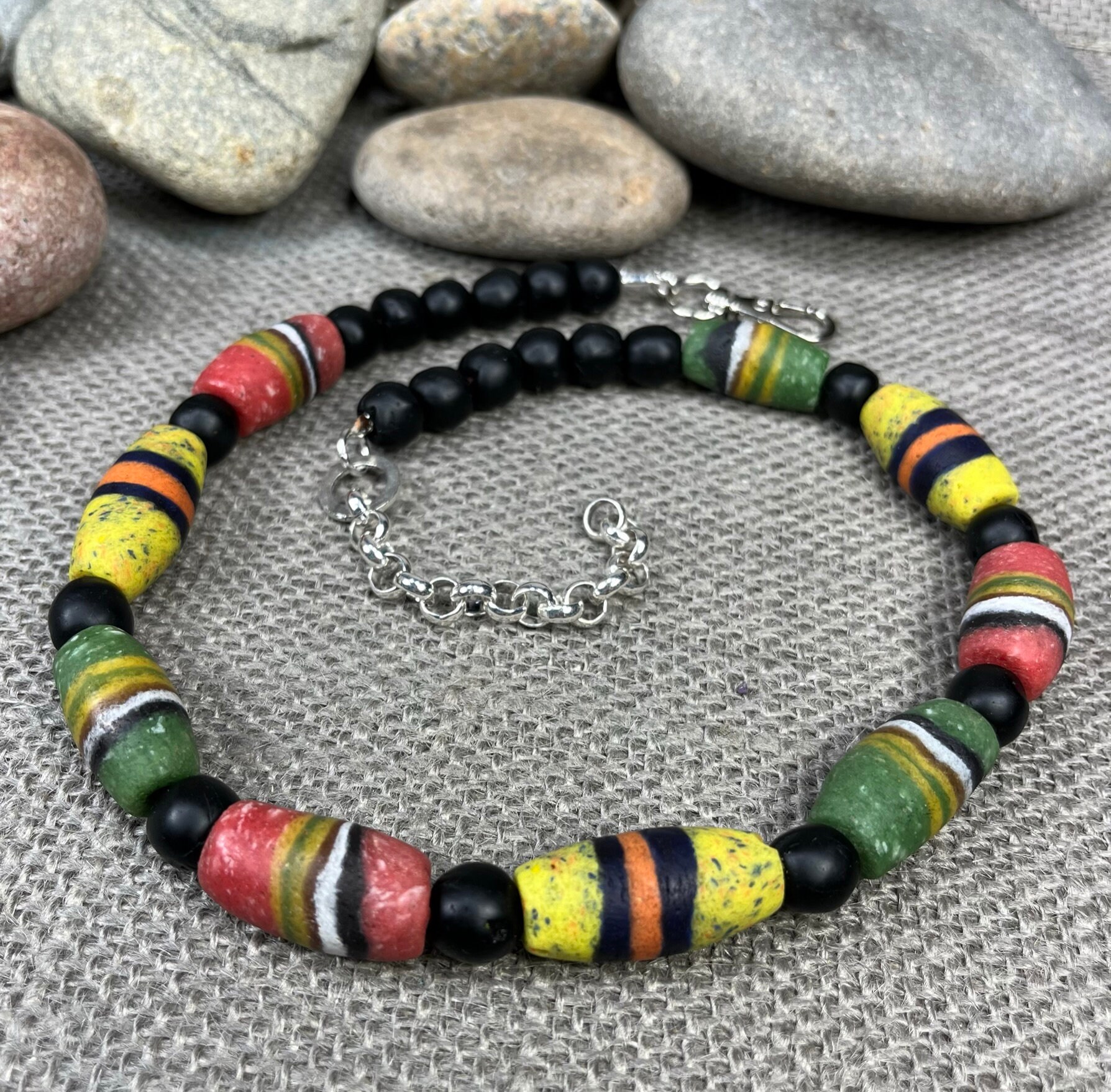 Krobo Glass Rasta Necklace for Her, Chunky Reggae Jewelry, Unisex ...