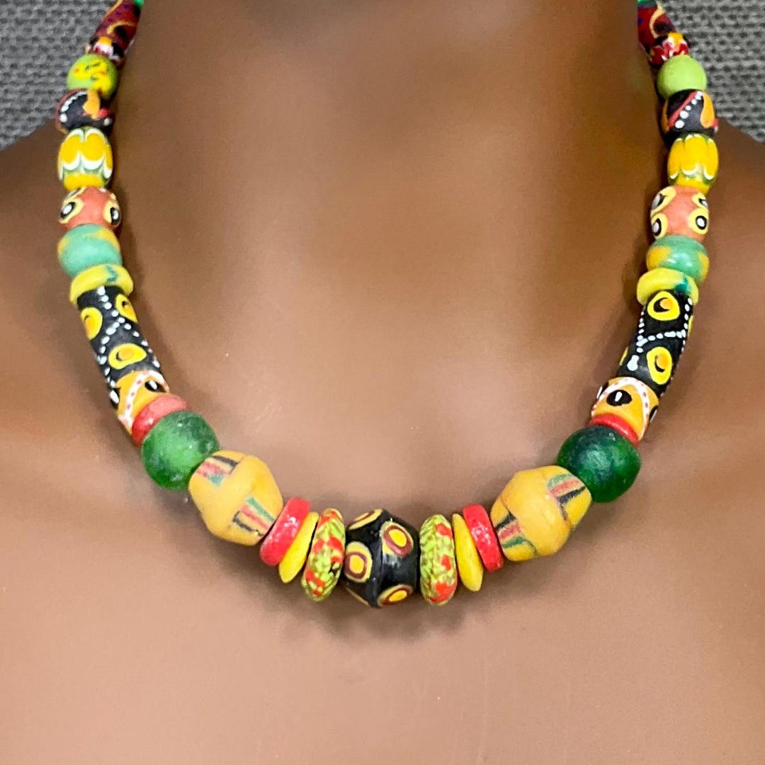Krobo Glass Rasta Necklace for Her, Chunky Reggae Jewelry, 20-24 ...