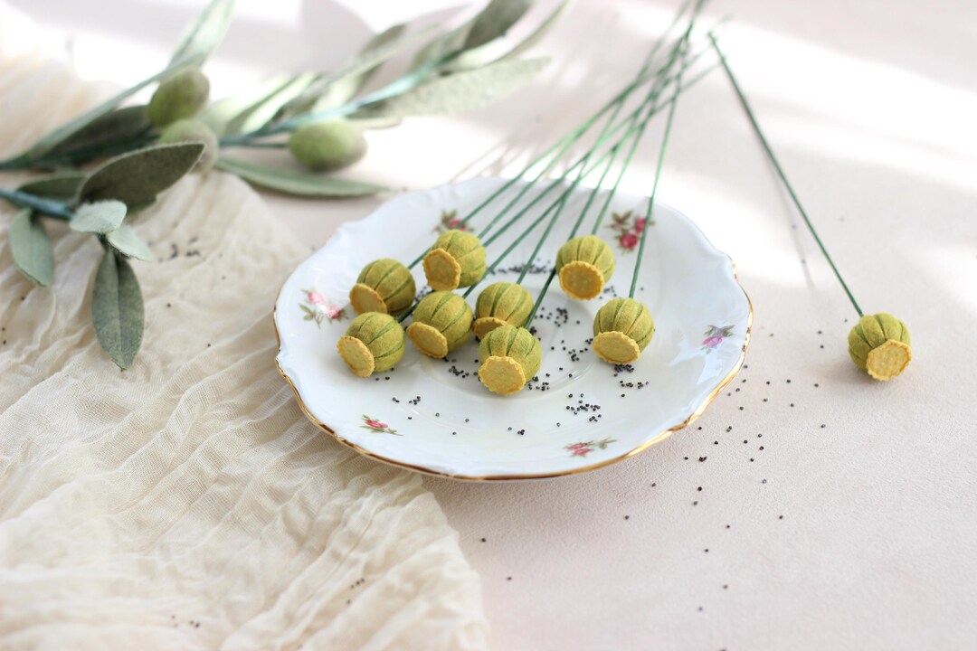 Felt Poppy Seed Pods, Poppy Pod Stems, Mini Bouquets, Bud Vase Flower ...