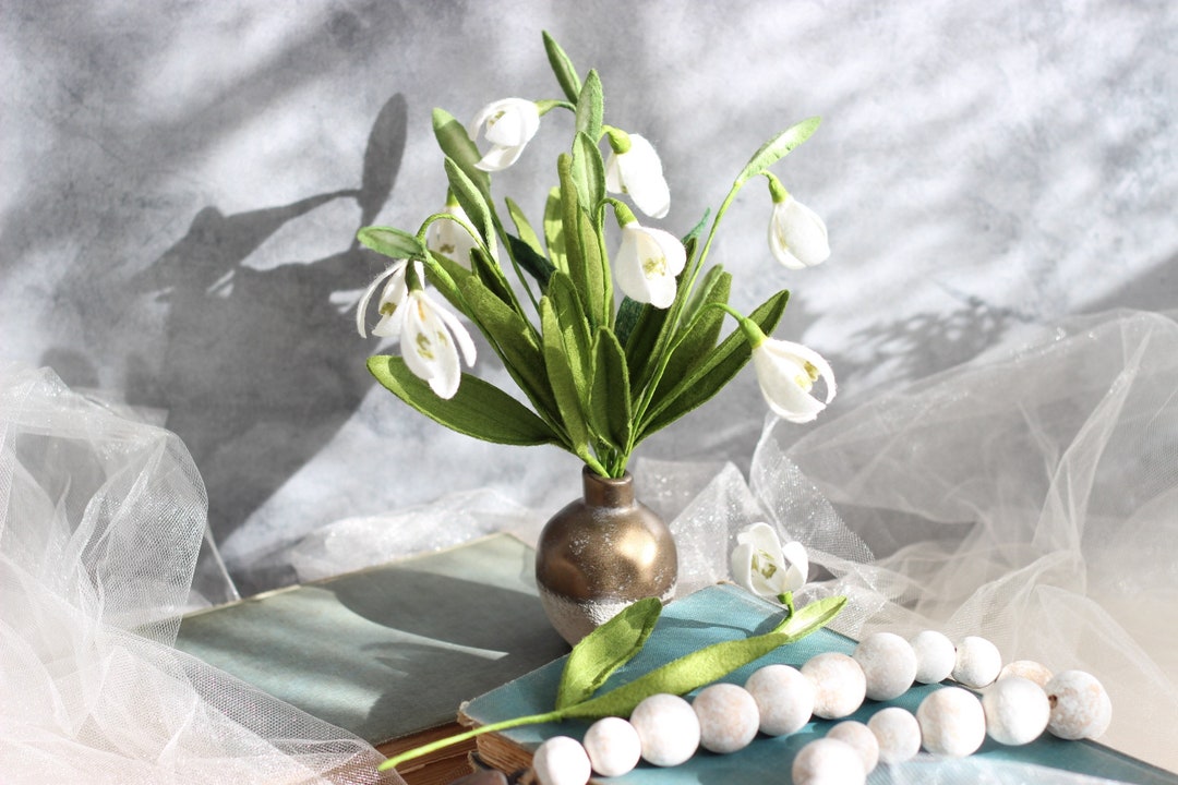 Felt Snowdrop Stem, January Birth Flower, Bud Vase Bouquet, Mini ...