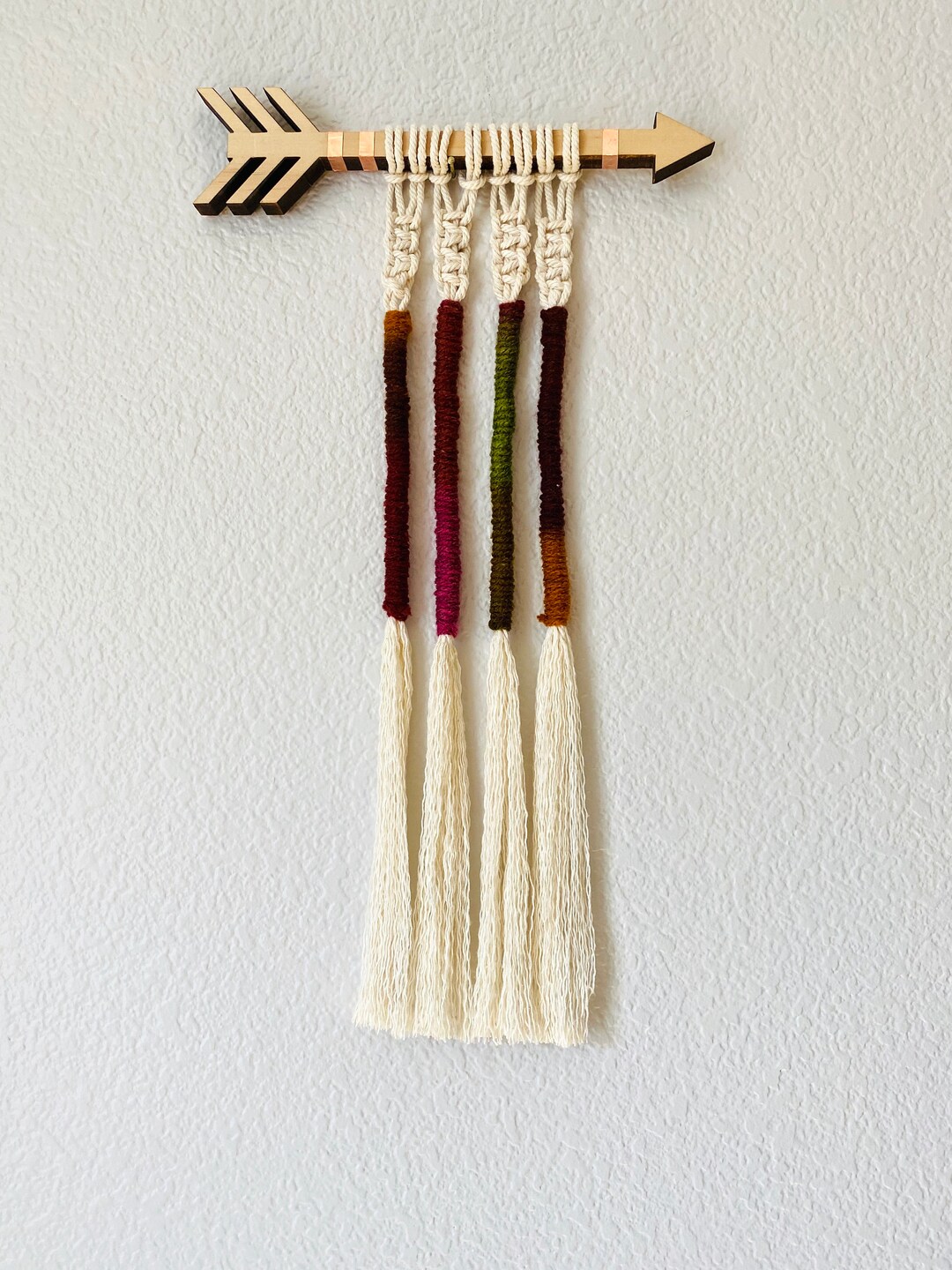 Rainbow Arrow Macrame Wall Hanging Cotton Rope Wool Copper Tape Wood ...