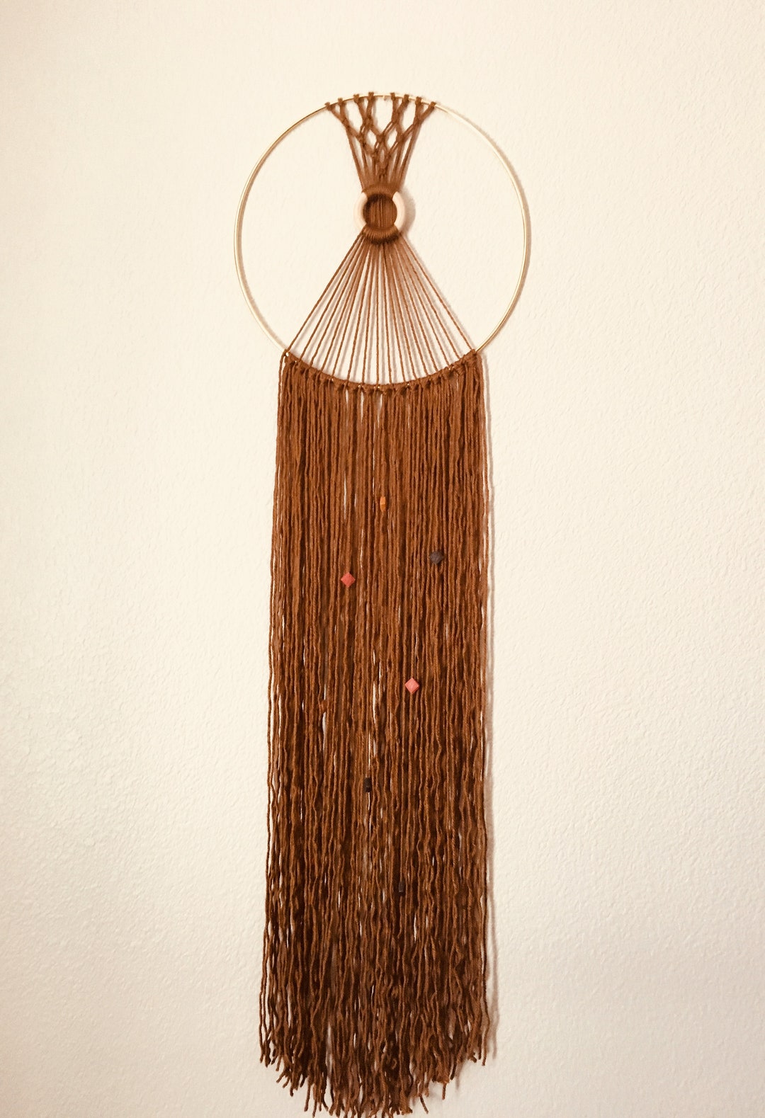 Modern Gold Macrame Dreamcatcher Wall Hanging Red, Black, Brown Beads ...