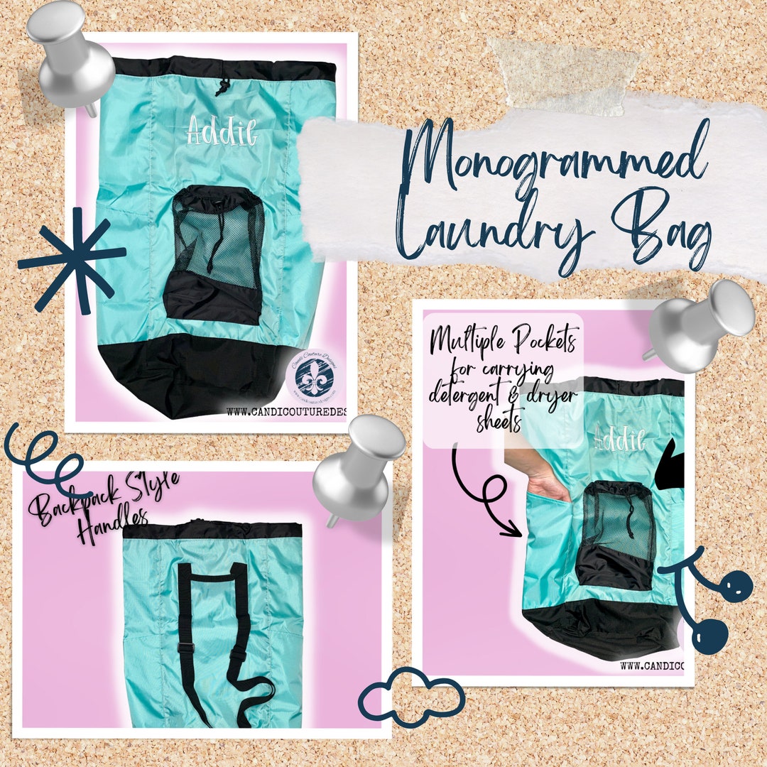 Monogrammed Laundry Bag for Dorm, Backpack Style Laundry Tote, Custom ...