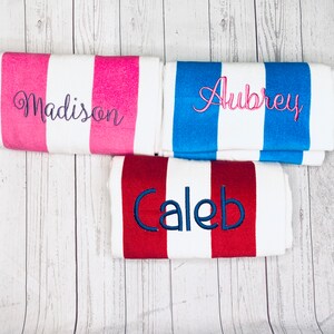 Personalized Striped Beach Towel, Monogrammed Swim Towel, Cabana Stripe ...