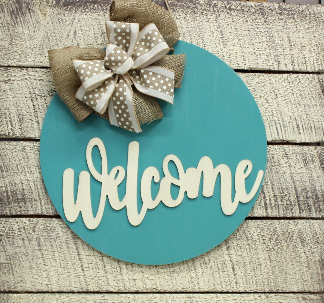 Welcome Circle Door Hanger Front Door Welcome Sign Front Door Decor ...