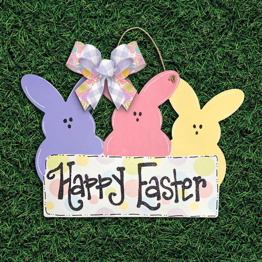 Triple Easter Peeps Front Door Decor | Easter Front Door Sign | Spring ...