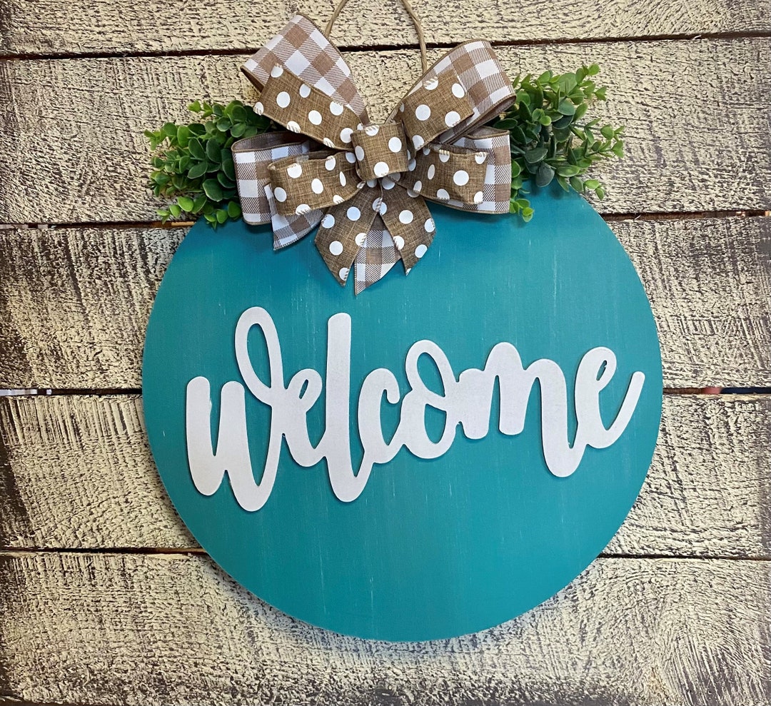 Welcome Circle Door Hanger Front Door Welcome Sign Front Door Decor ...