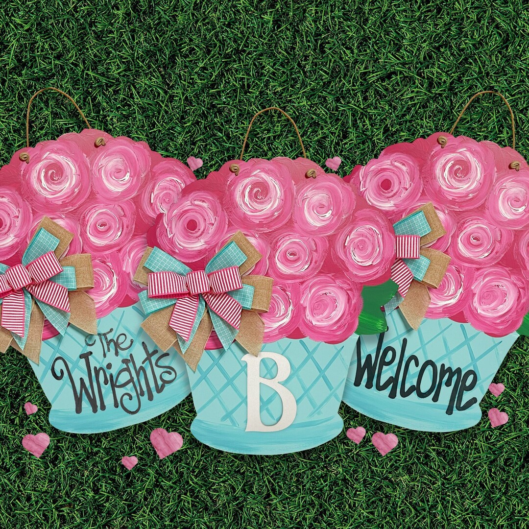 Spring Front Door Decor | Welcome Sign | Spring Wreath | Rose | Front ...