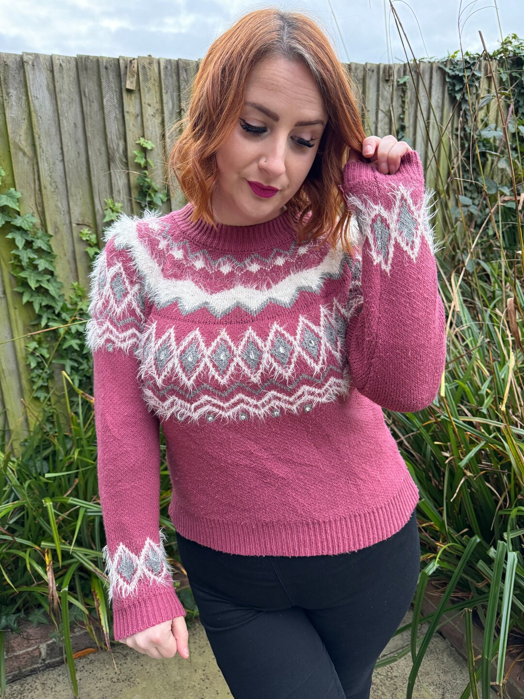 Dusky Pink Fluffy Jumper. UK 12-14. Preppy, Pin Up, Knitwear, Autumn ...